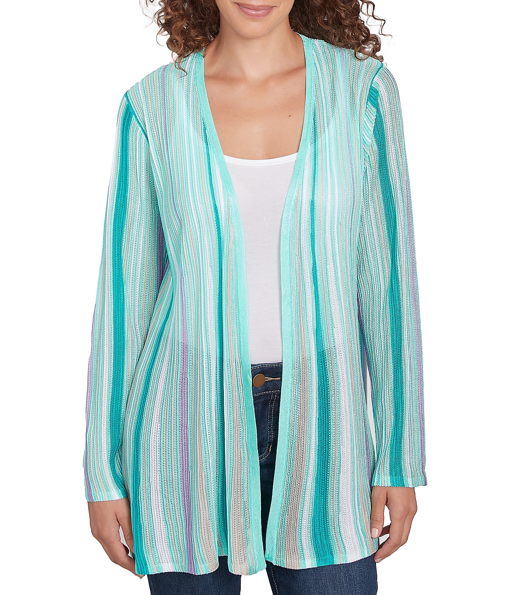Ruby Rd. Multicolor Stripe Long Sleeve Open-Front Cardigan | Dillard's