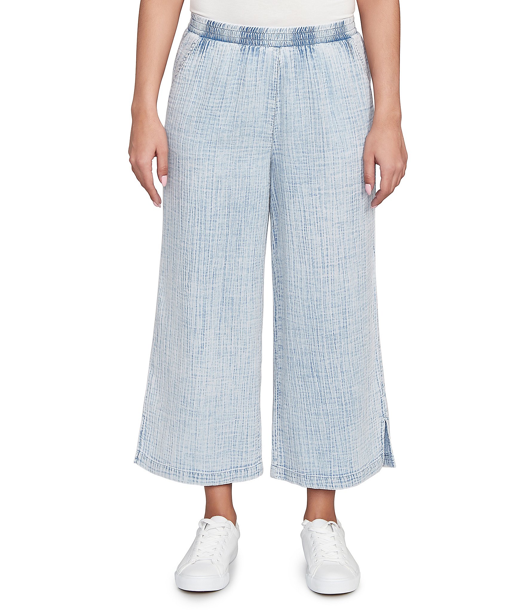 Ruby Rd. Petite Size Cotton Gauze Wide-Leg Pull-On Pants | Dillard's