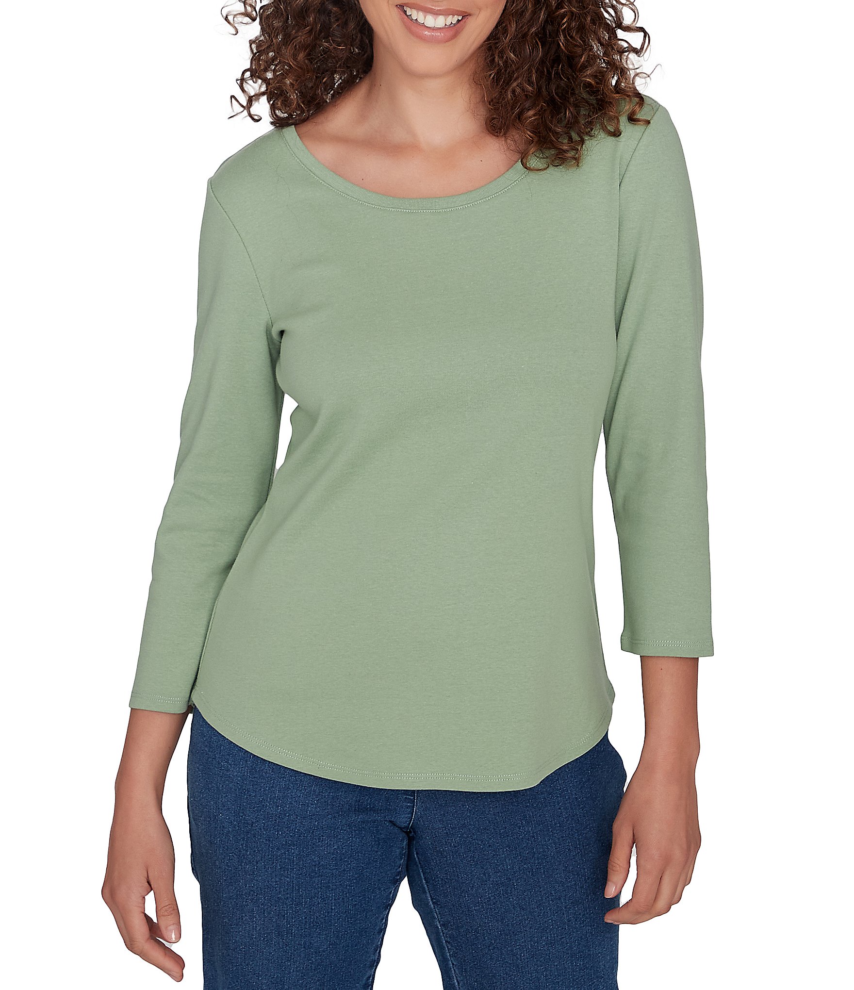 Ruby Rd. Petite Size Knit Scoop Neck 3/4 Sleeve Tee Top | Dillard's