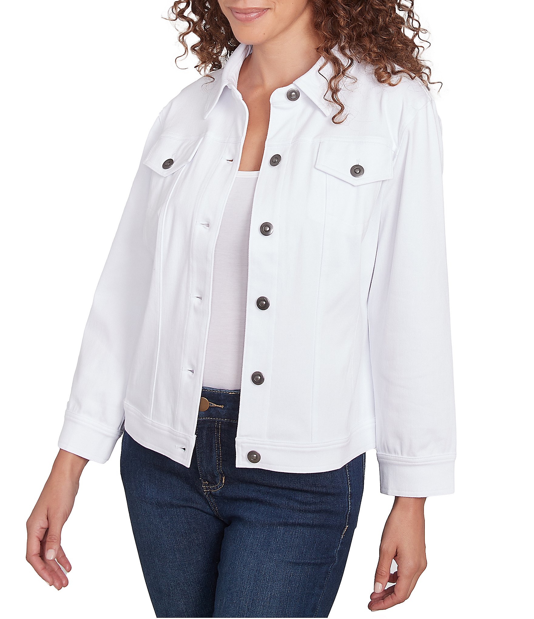 Ruby Rd. Petite Size Knit Twill Point Collar Long Sleeve Button Front ...