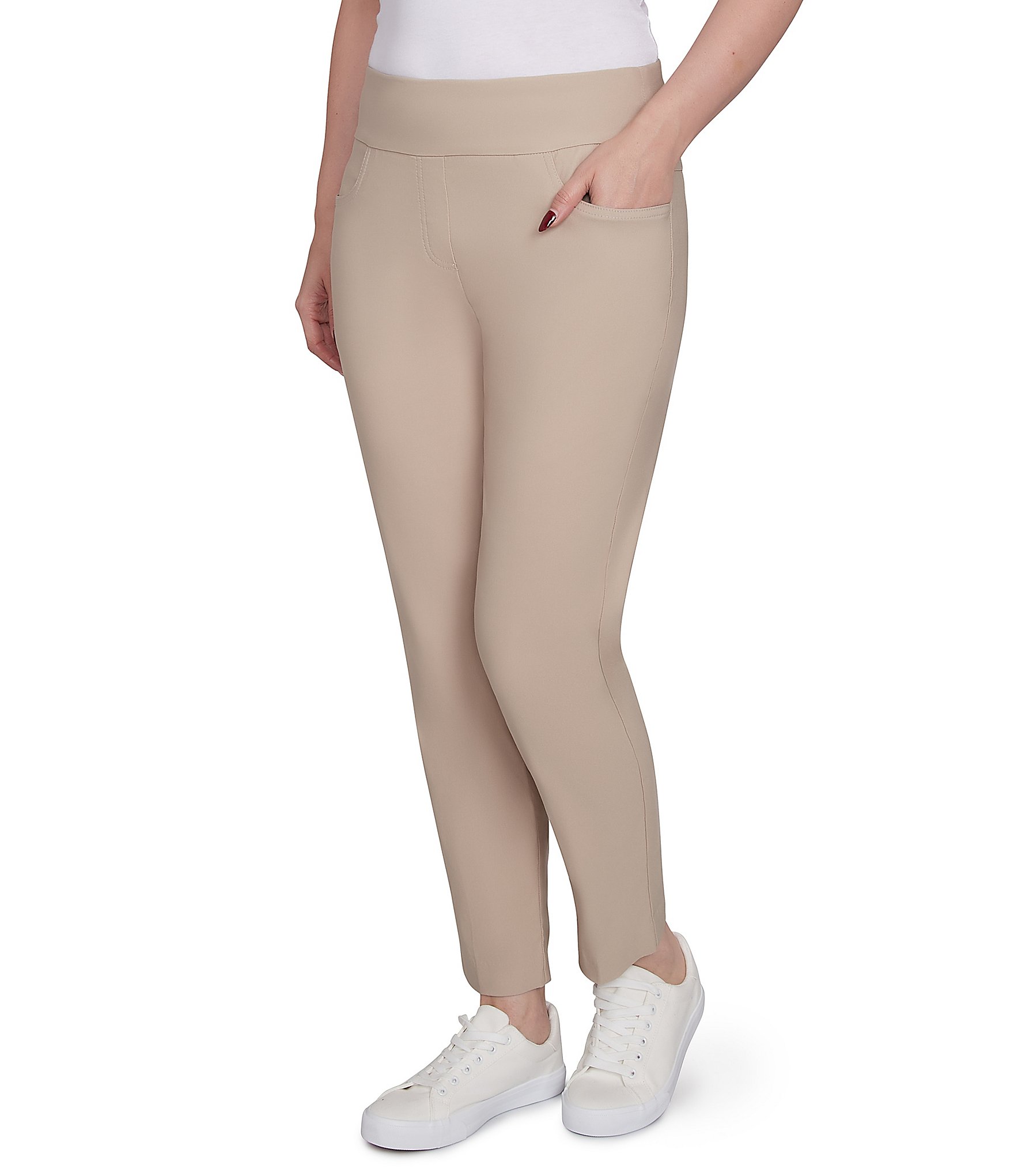 Ruby Rd. Petite Size Silk Tech Straight Leg Pull-On Ankle Pants | Dillard's