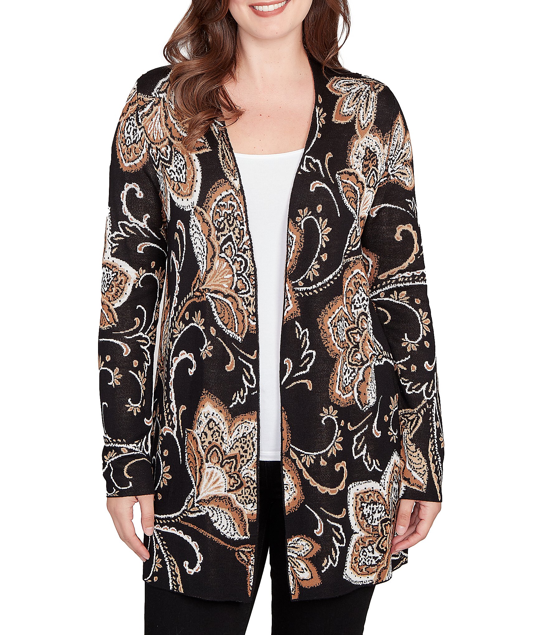 Ruby Rd. Petite Size Soft Fine-Gauge Jacquard Knit Floral Long Sleeve ...