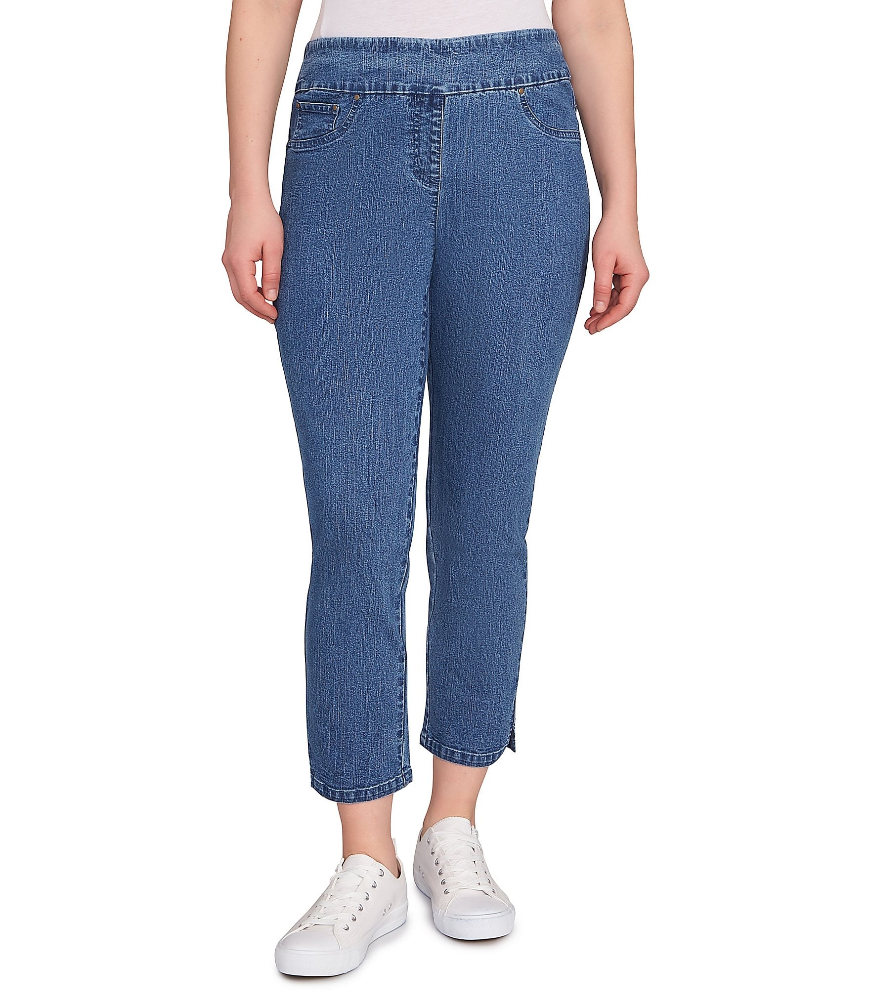 Ruby Rd. Petite Size Stretch Cotton-Blend Pull-On Ankle Jeans | Dillard's