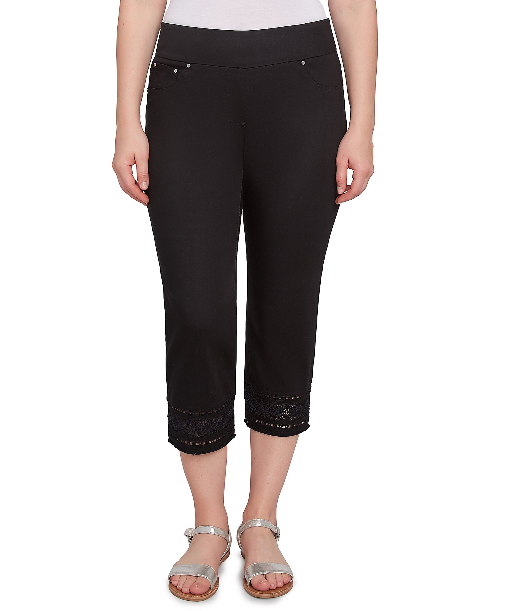 Ruby Rd. Petite Size Tencel ™ Embroidered Lotus Lace Hem Pull-On Pants ...