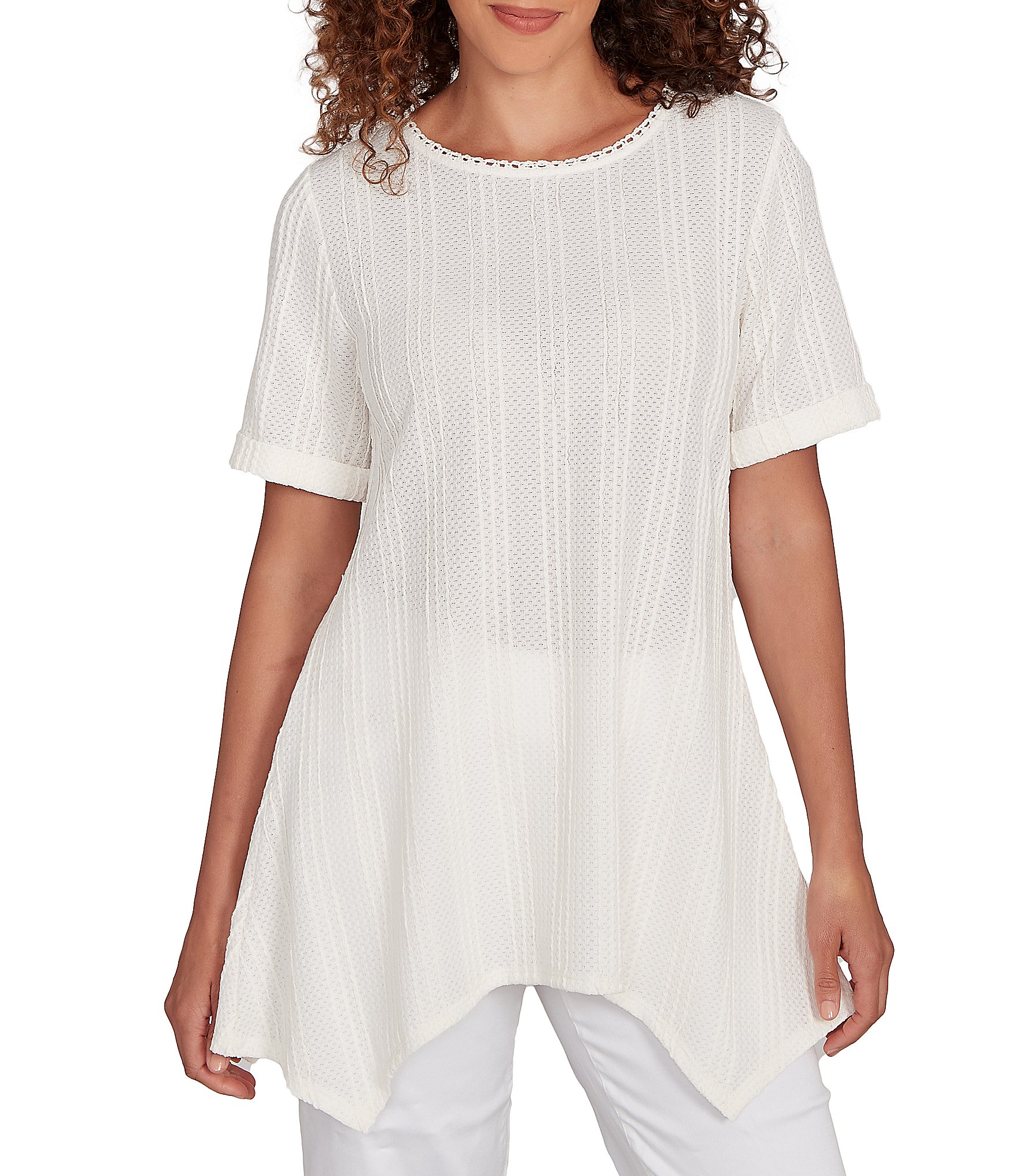 Ruby Rd. Petite Size Textured Solid Knit Crinkle Stripe Round Neck ...