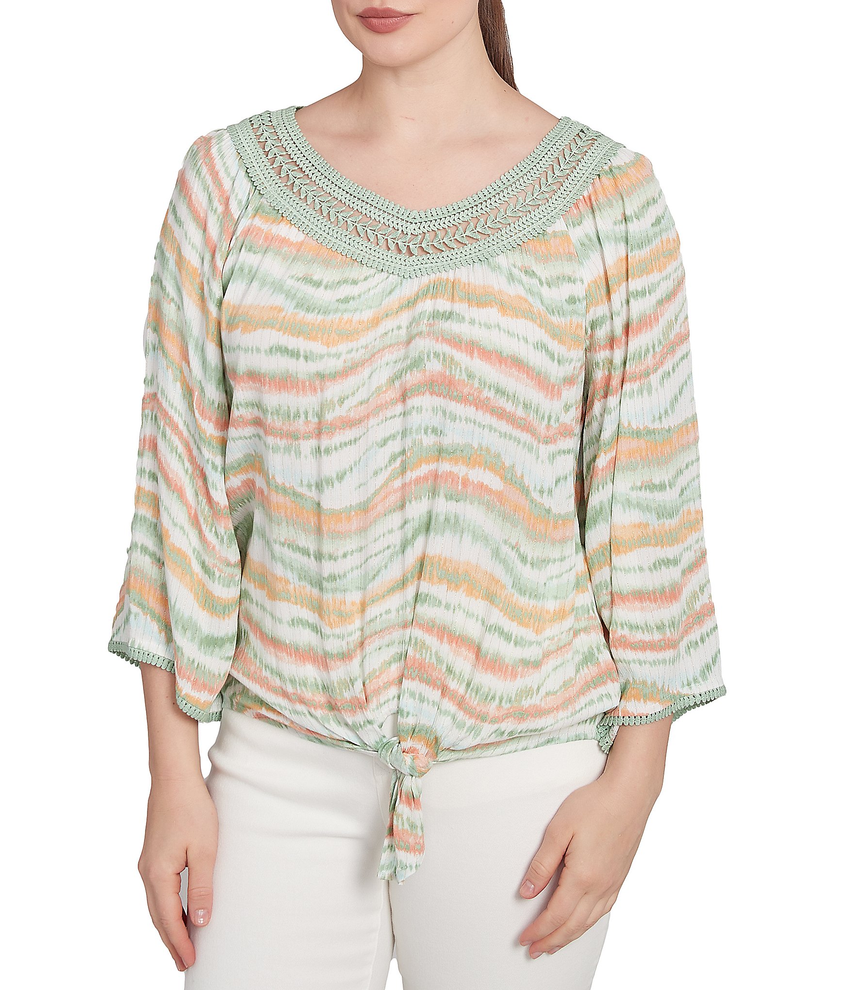 Ruby Rd. Petite Size Wavy Stripe Metallic Details Lace Embellished ...