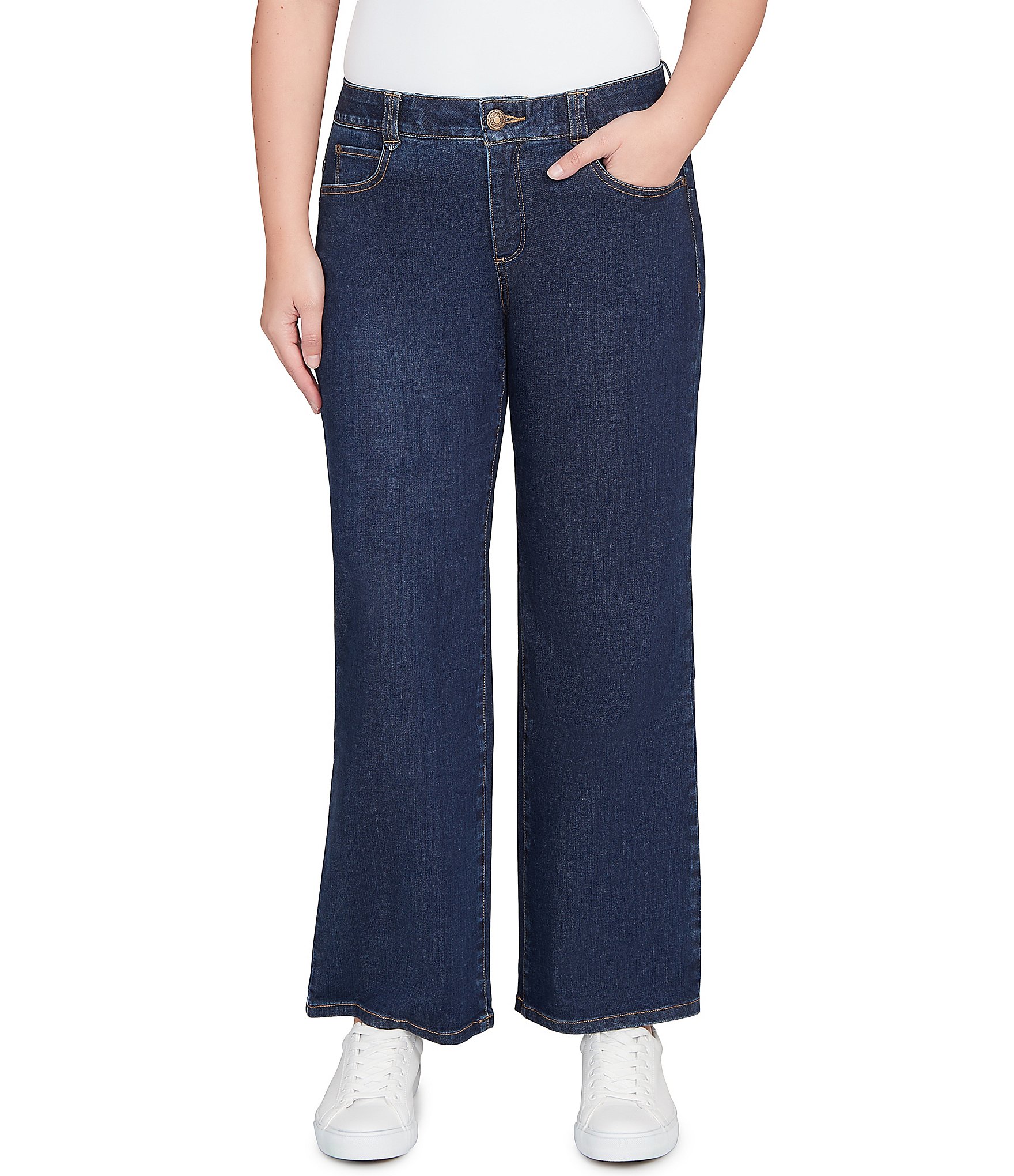 Ruby Rd. Petite Size Wide-Leg Pull-On Denim Jeans | Dillard's