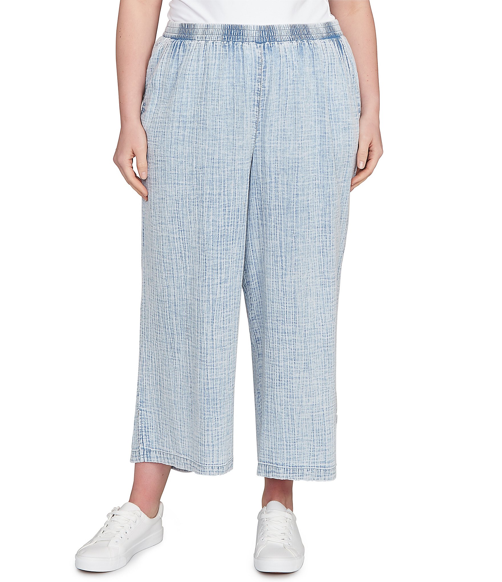 Ruby Rd. Plus Size Cotton Gauze Wide Leg Pull-On Pants | Dillard's