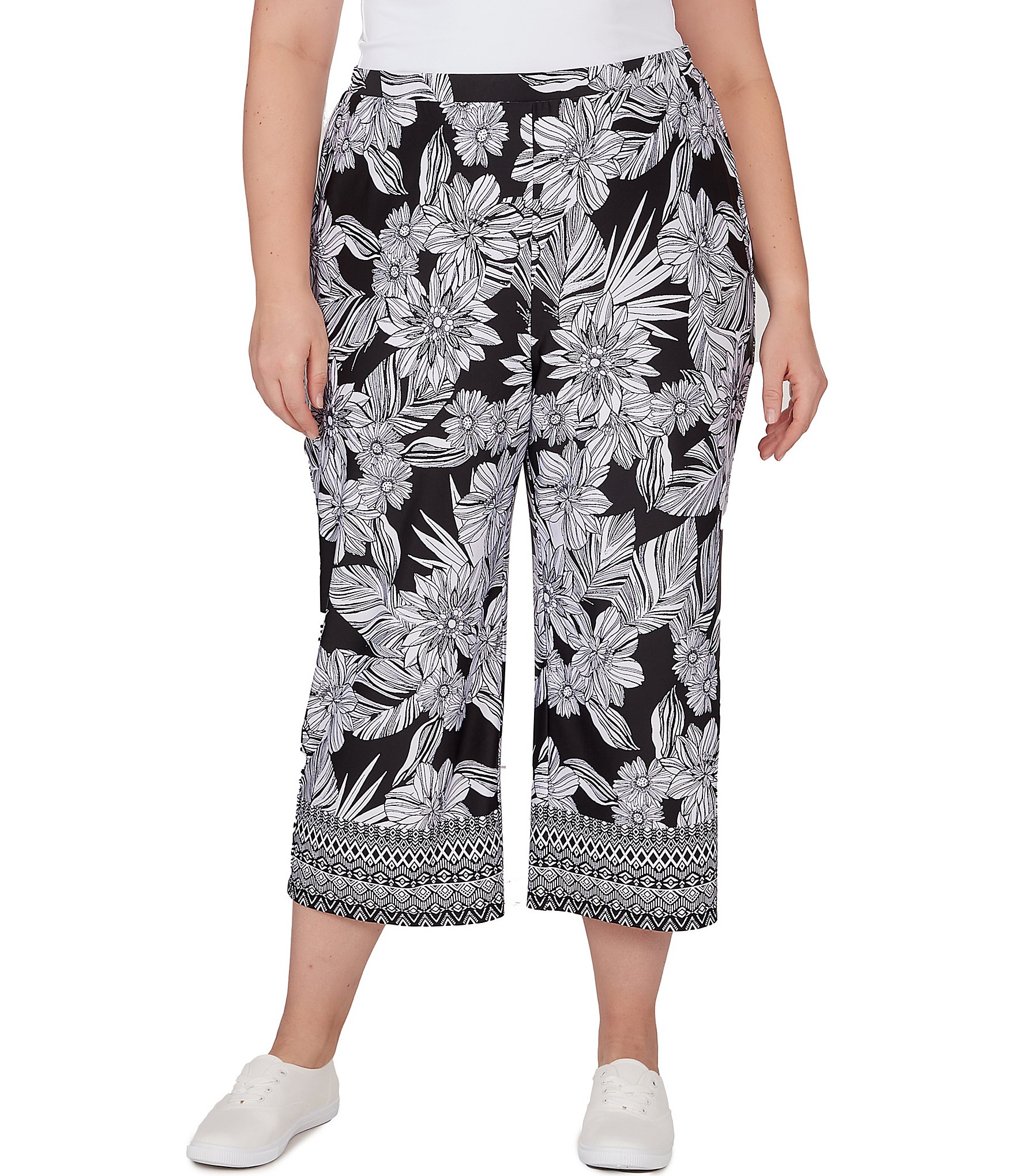 Ruby Rd. Plus Size Floral Geo Border Print Wide Leg Pull-On ...