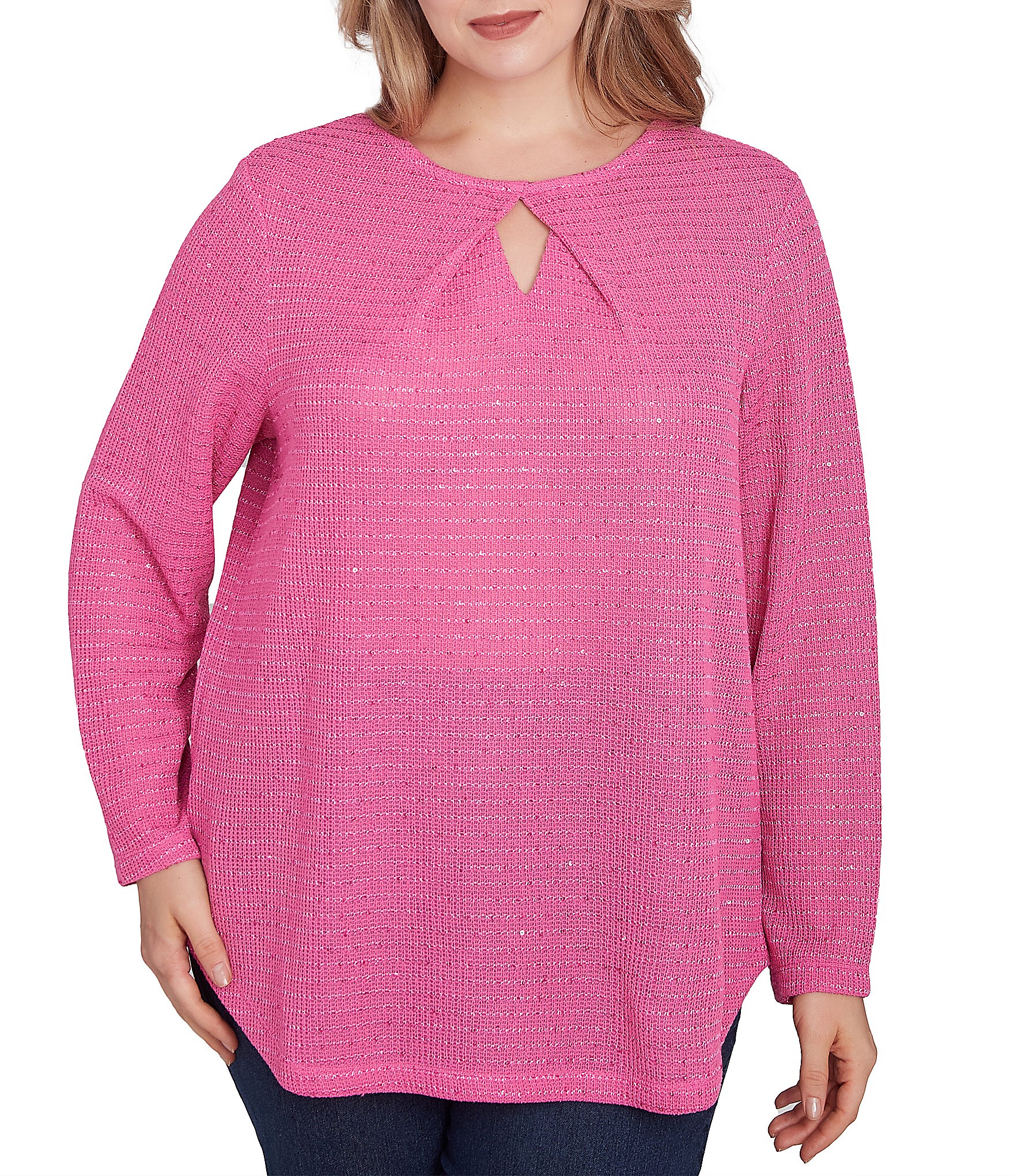 Ruby Rd. Plus Size Keyhole Neck Long Sleeve Sequin Knit Top | Dillard's