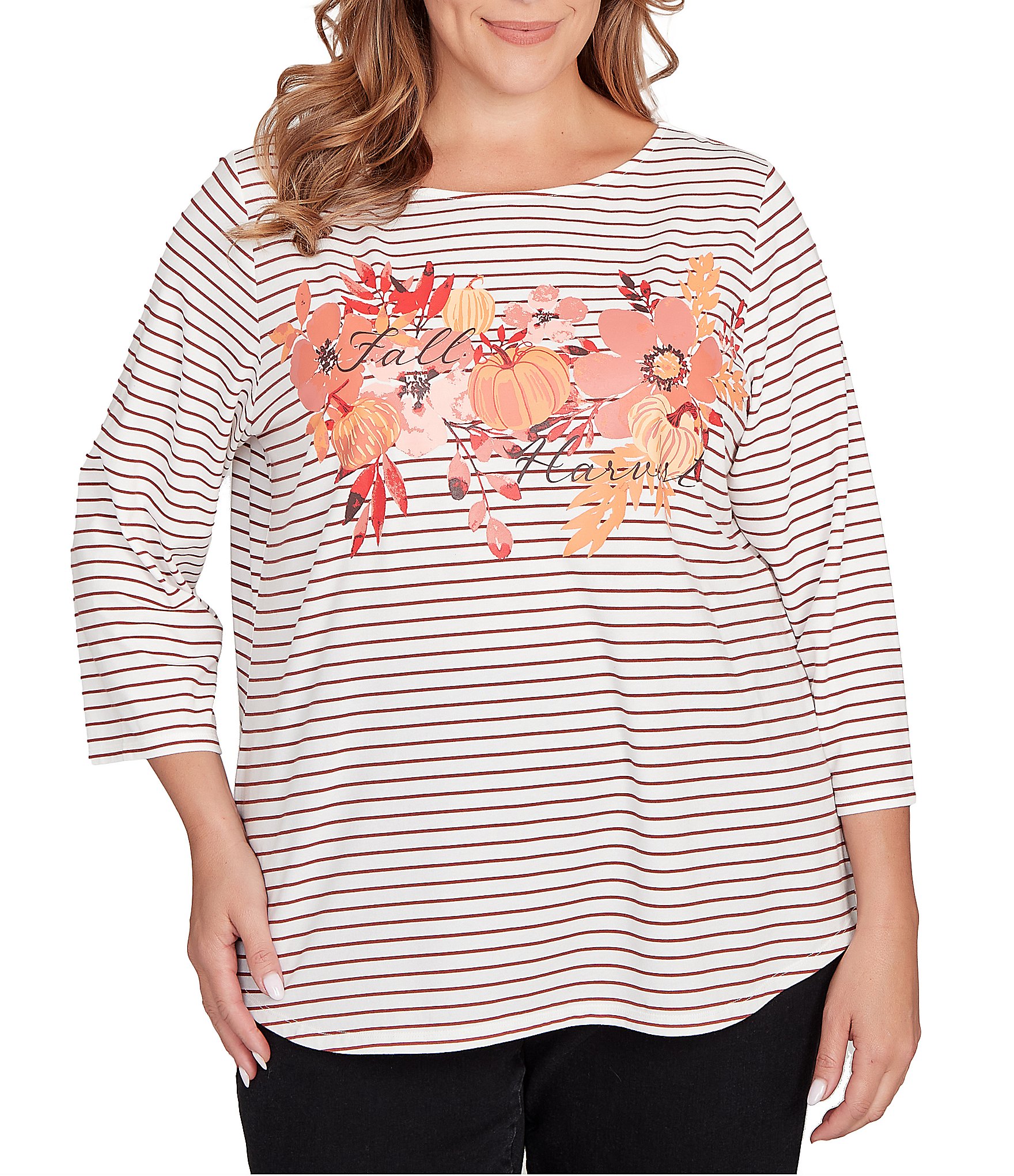 Ruby Rd. Plus Size Knit Stripe Floral Harvest Fall Graphic Top | Dillard's