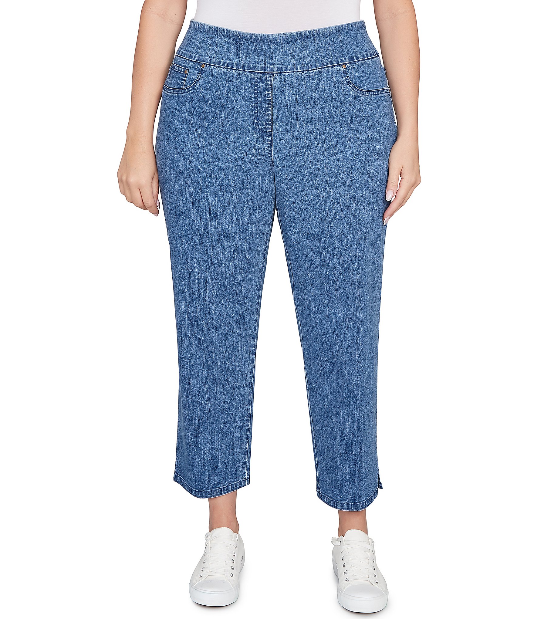 Ruby Rd. Plus Size Stretch Cotton-Blend Pull-On Ankle Jeans | Dillard's