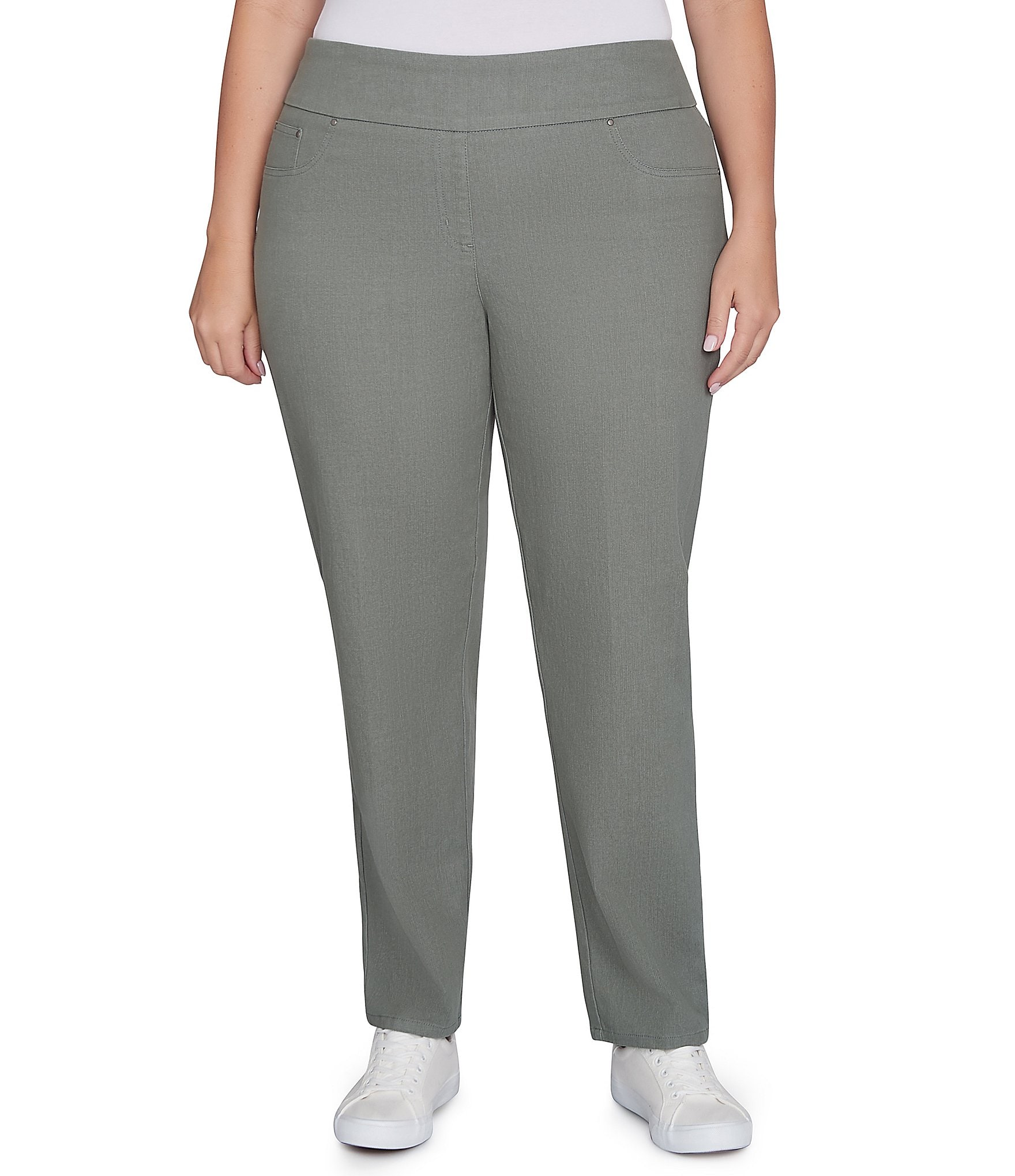 Ruby Rd. Plus Size Stretch Cotton Blend Straight Slim Leg Pull-On Denim ...