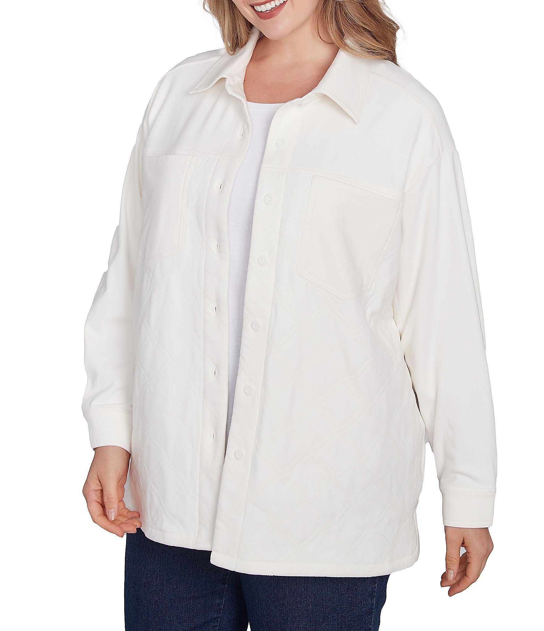 Ruby Rd. Plus Size Stretch Point Collar Long Sleeve Button Front Jacket ... Ruby Rd. Plus Size Stretch Point Collar Long Sleeve Button Front Jacket ...