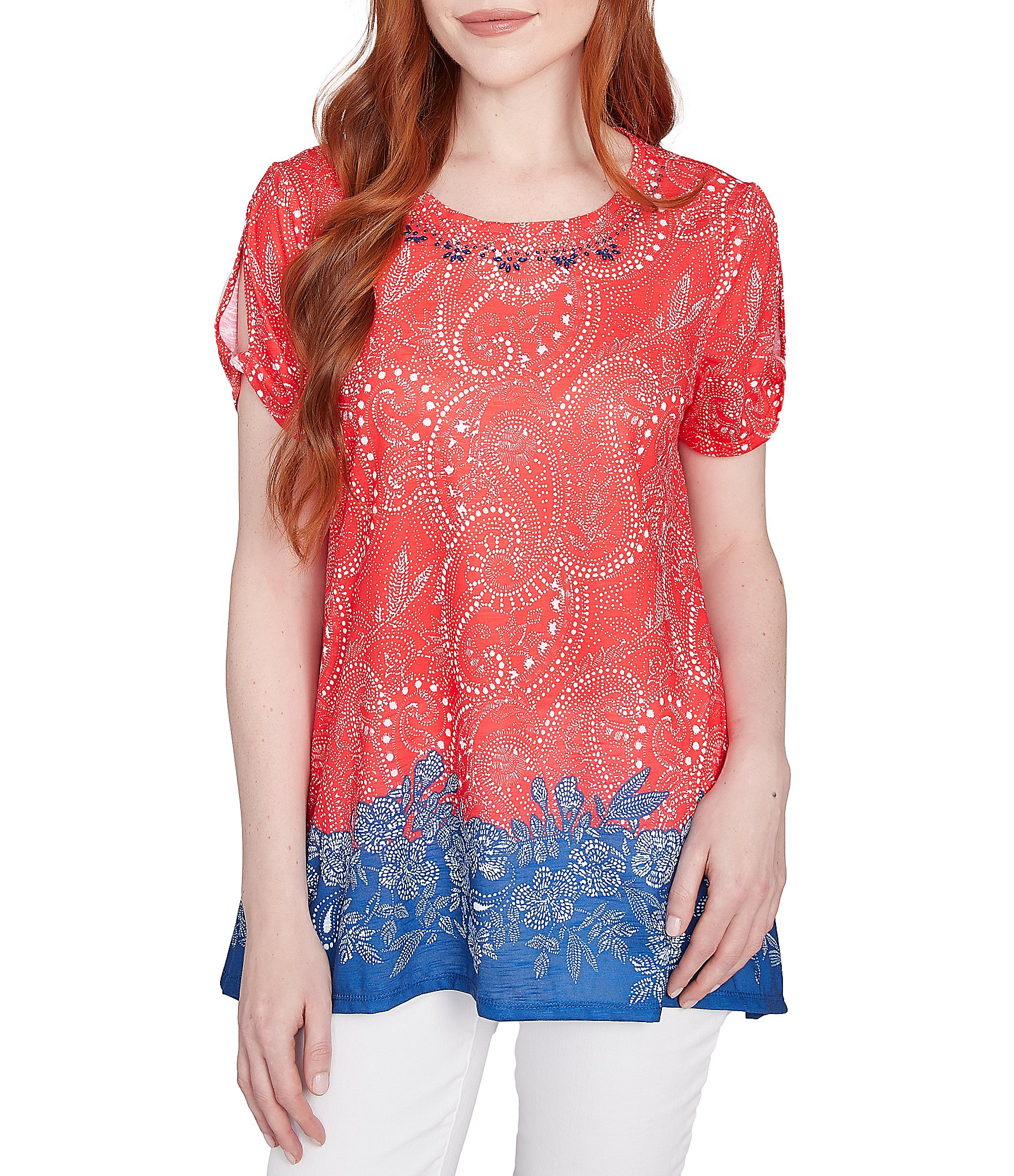 Ruby Rd. Soft Jersey Embellished Printed Scoop Neck Short Cut-Out ...
