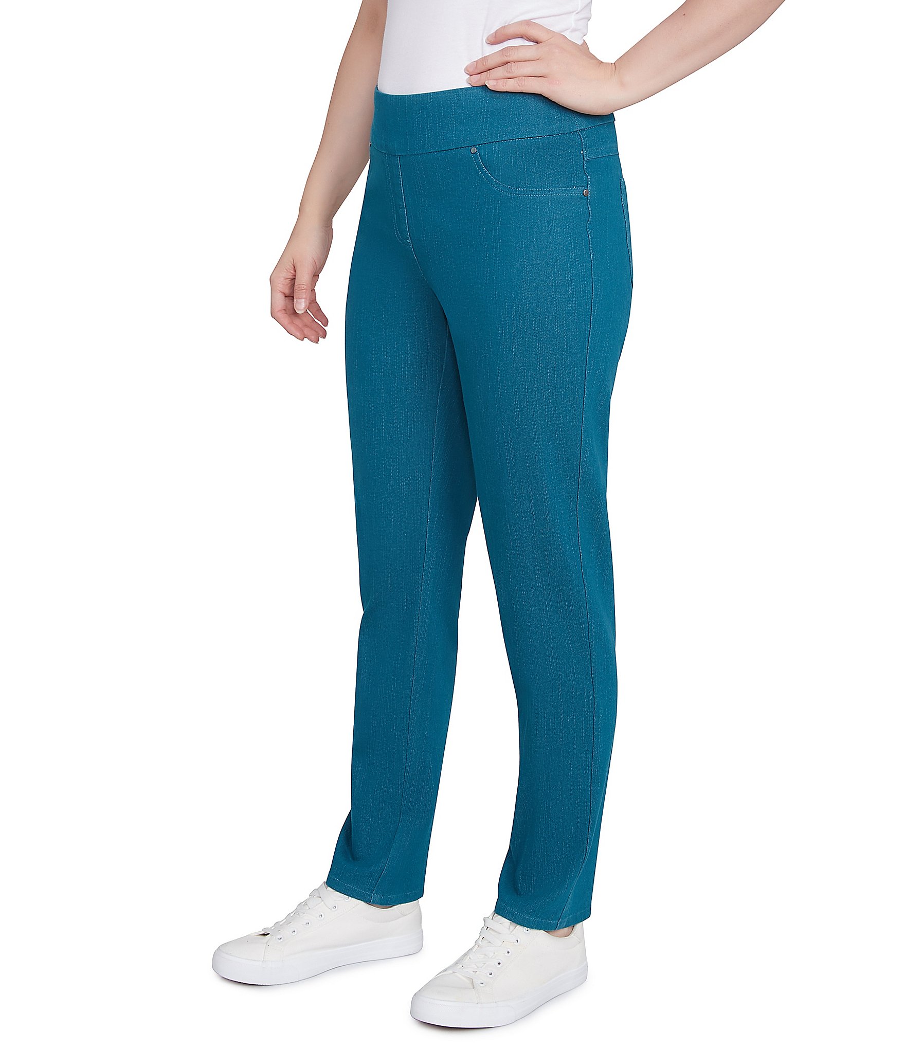 Ruby Rd. Stretch Cotton Blend Straight Slim Leg Pull-On Denim Jeans ...