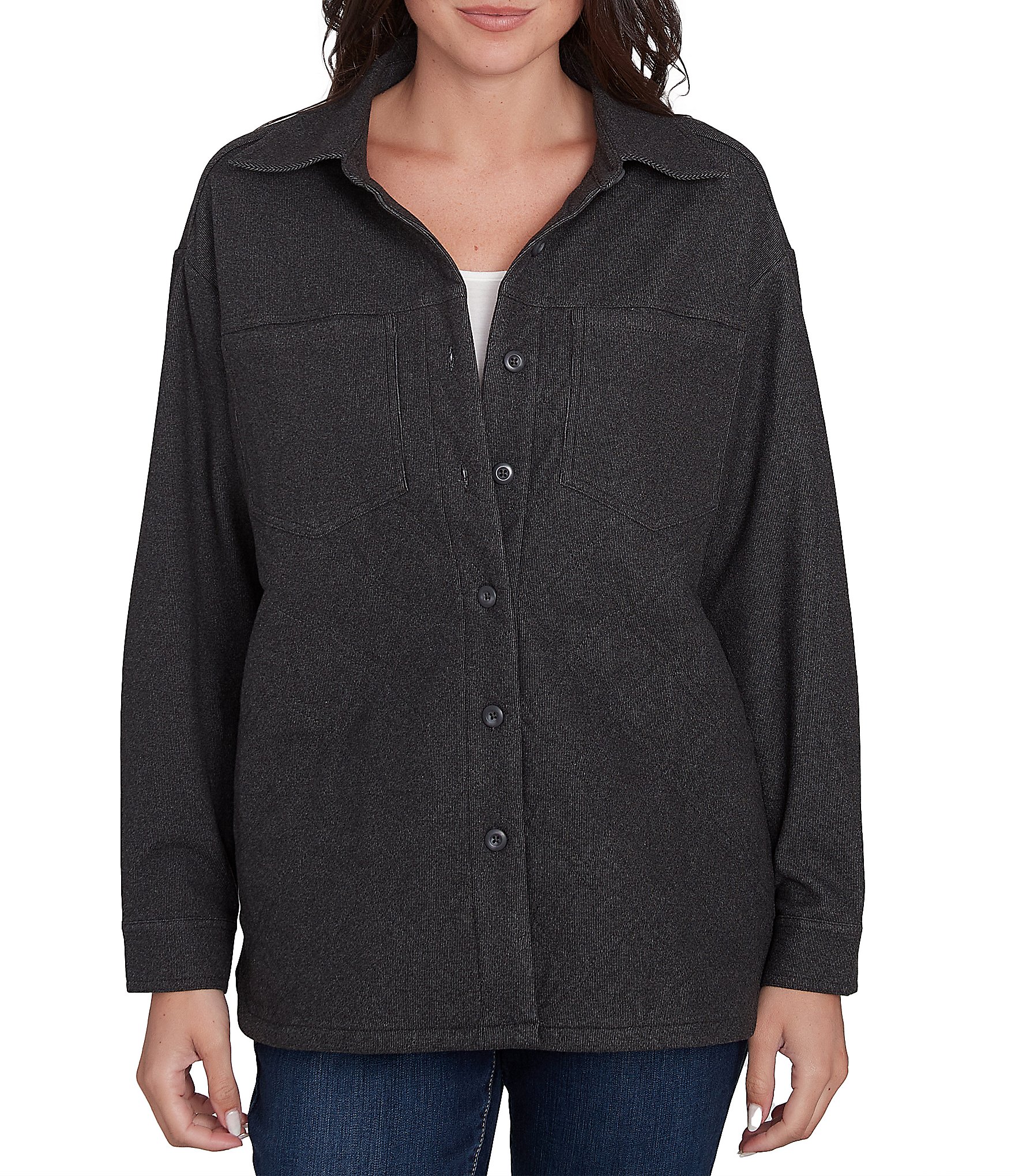 Ruby Rd. Stretch Point Collar Long Sleeve Button-Front Jacket | Dillard's