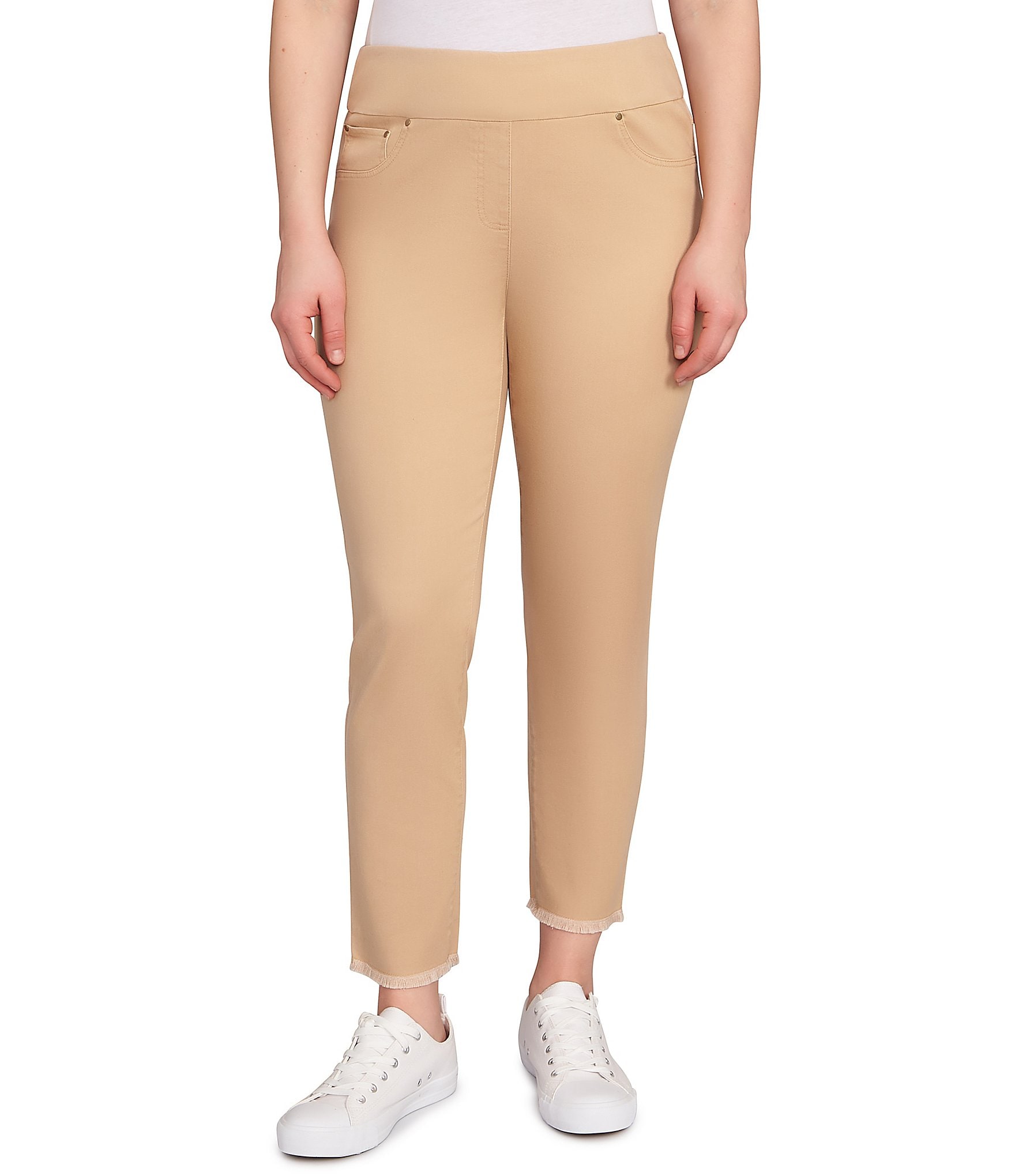 Ruby Rd. Tencel™ Lyocell Frayed Hem Pull-On Ankle Pants | Dillard's