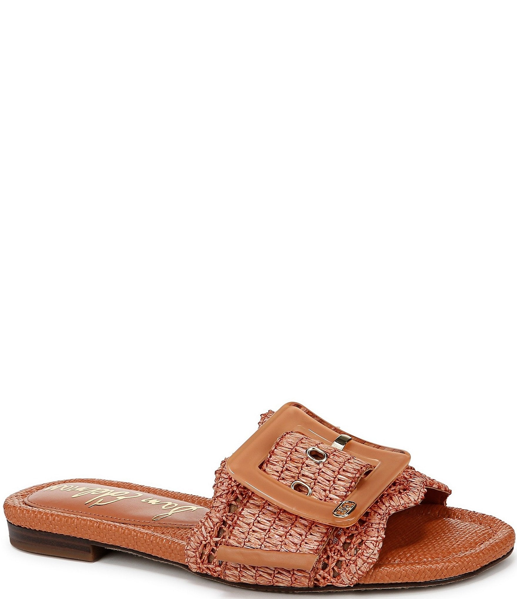 Sam Edelman Bambi Raffia Oversized Buckle Detail Slide Sandals | Dillard's