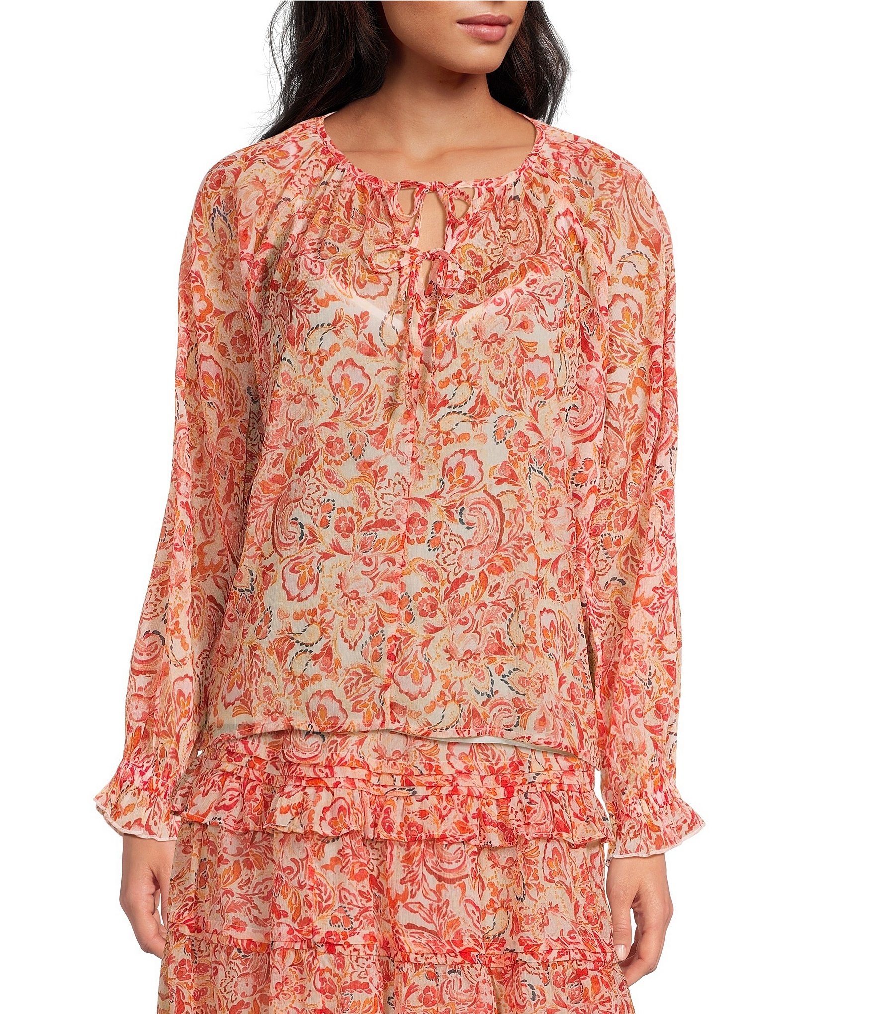 Sam Edelman Coordinating Kelsie Split V-Neck Long Sleeve Blouse | Dillard's