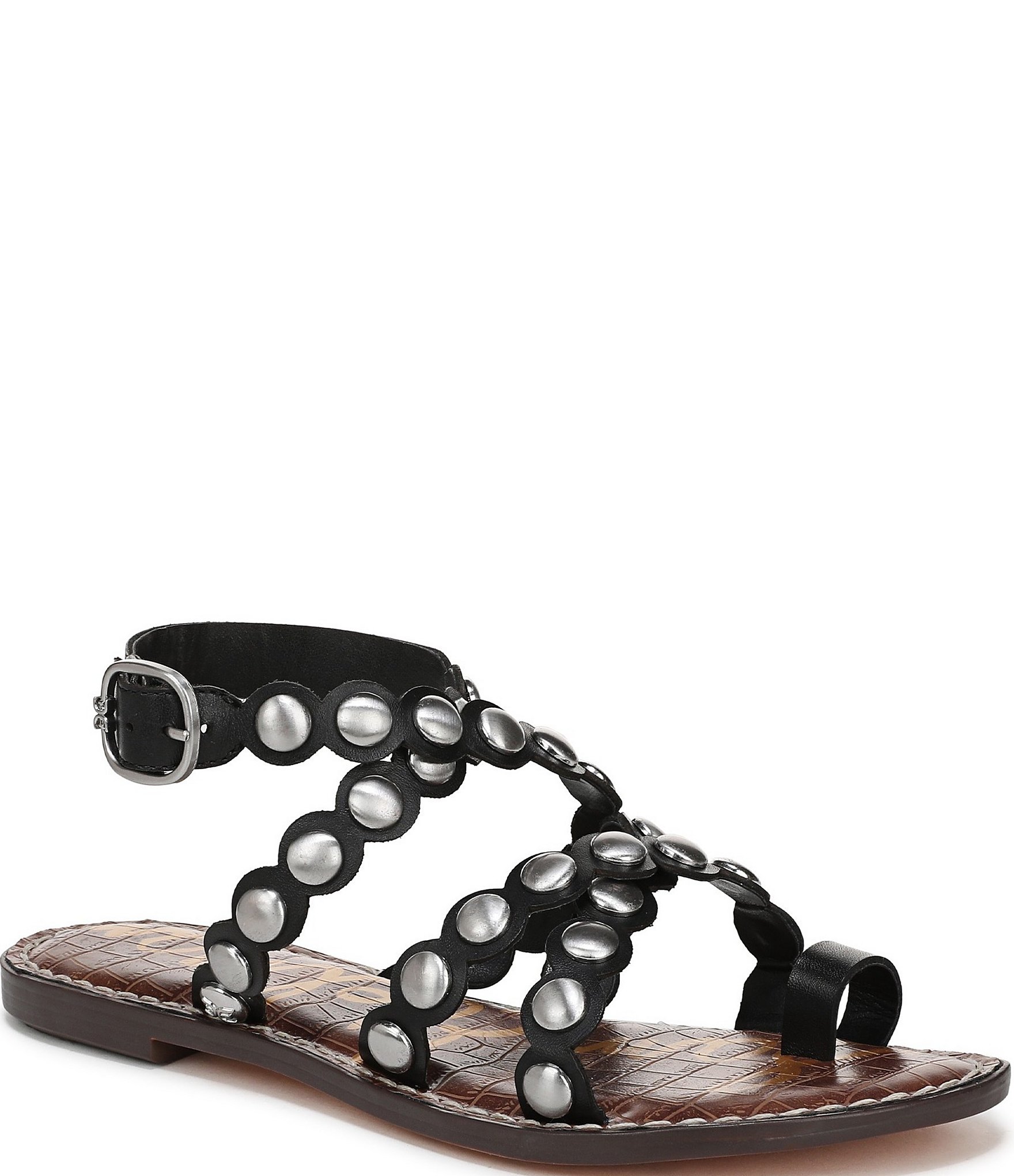 Sam Edelman Gloria Embellished Leather Flat Toe Loop Sandals | Dillard's