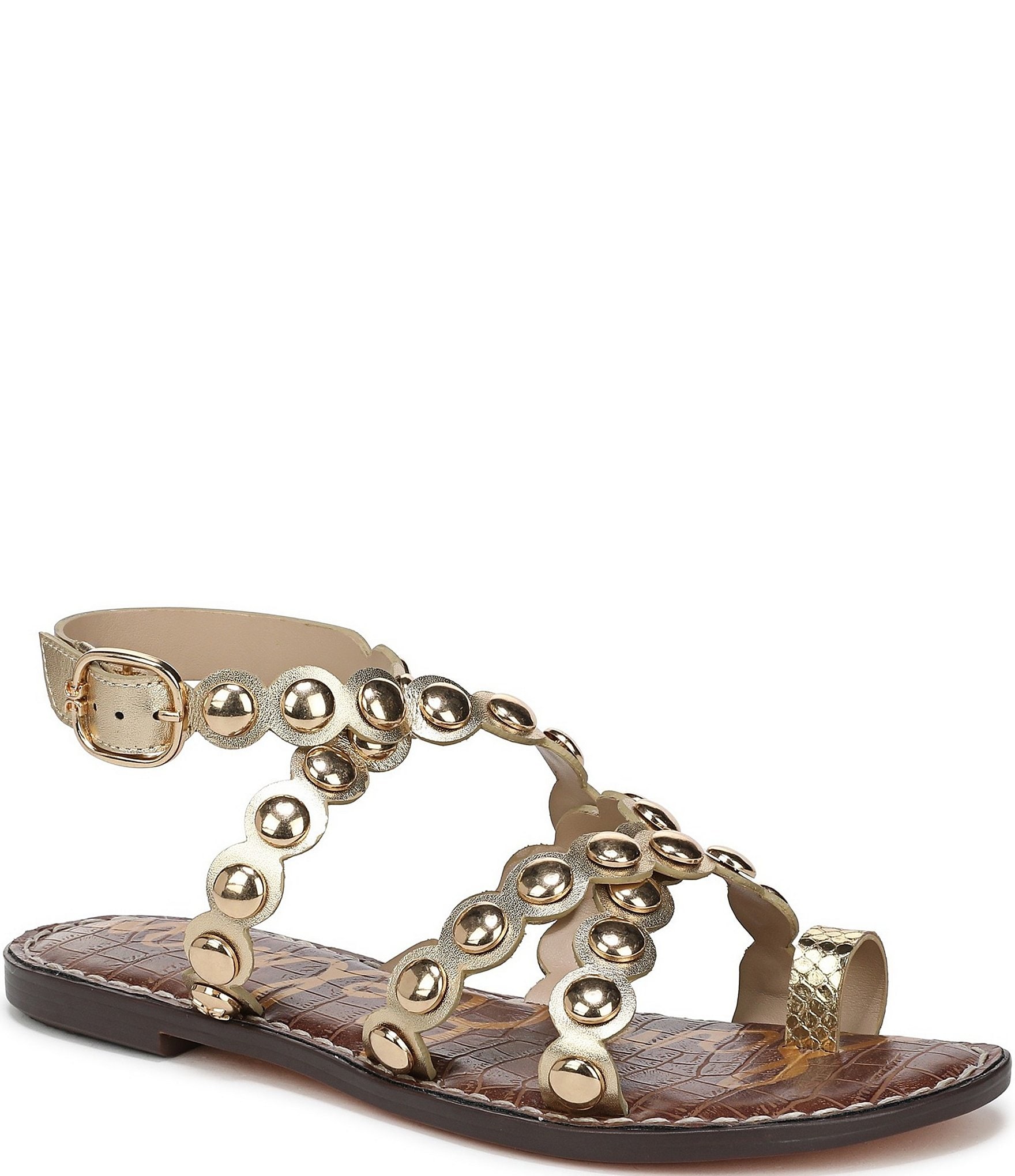 Sam Edelman Gloria Embellished Leather Flat Toe Loop Sandals | Dillard's