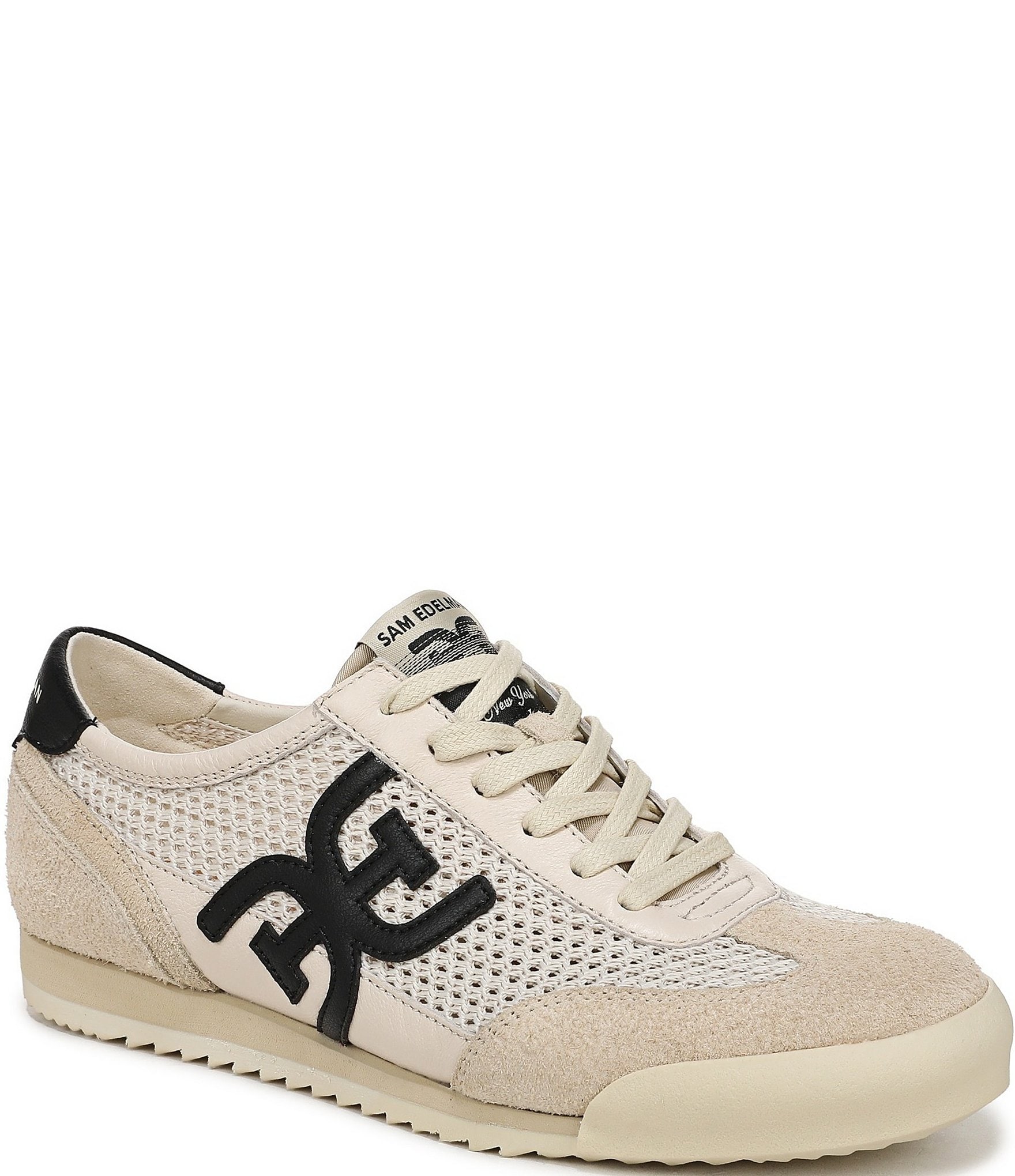 Sam Edelman Ivey Mesh and Suede Double-E Logo Lace Up Sneakers | Dillard's