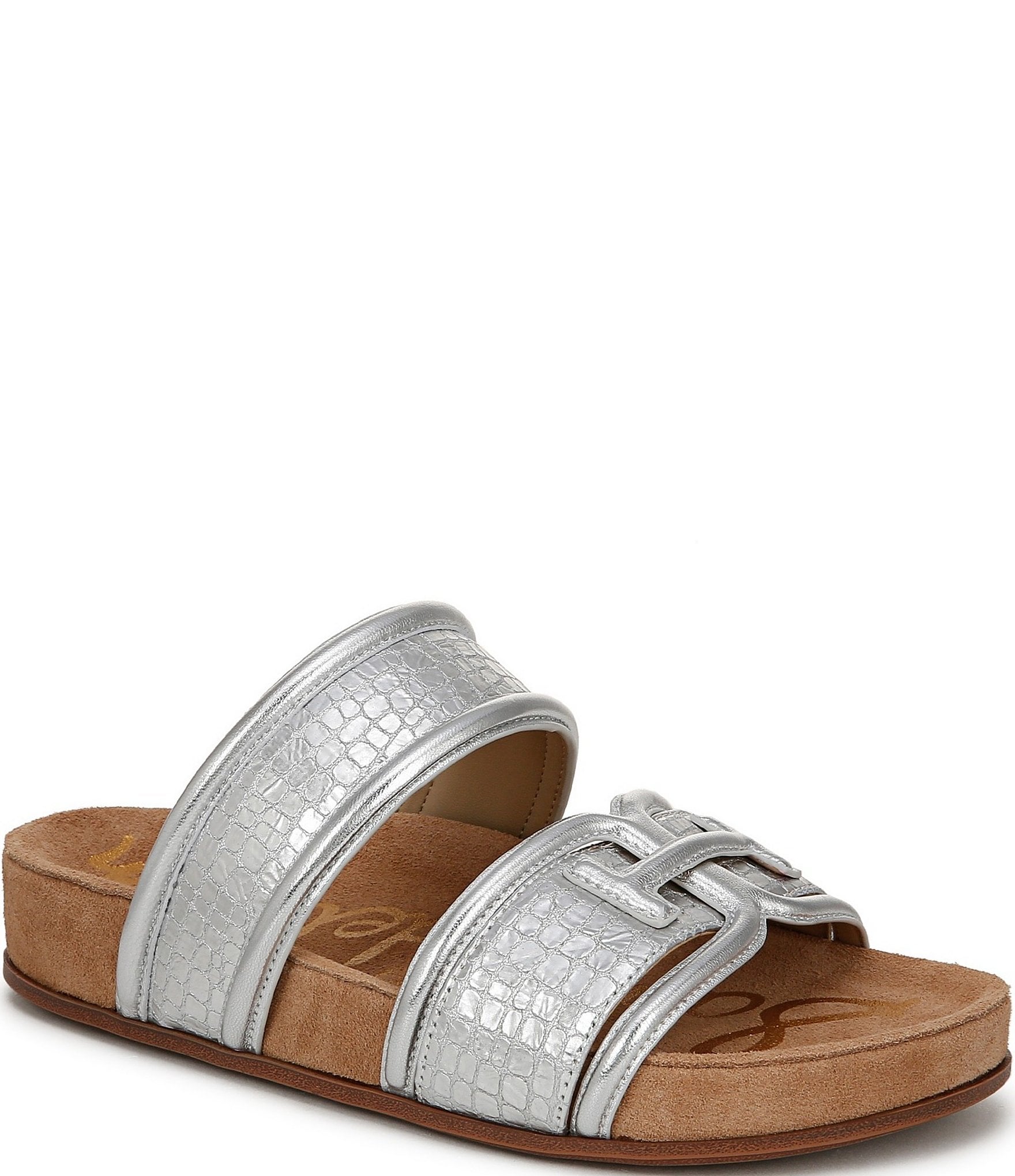 Sam Edelman Rowan Metallic Micro Crocodile Print Logo Leather Slide ...
