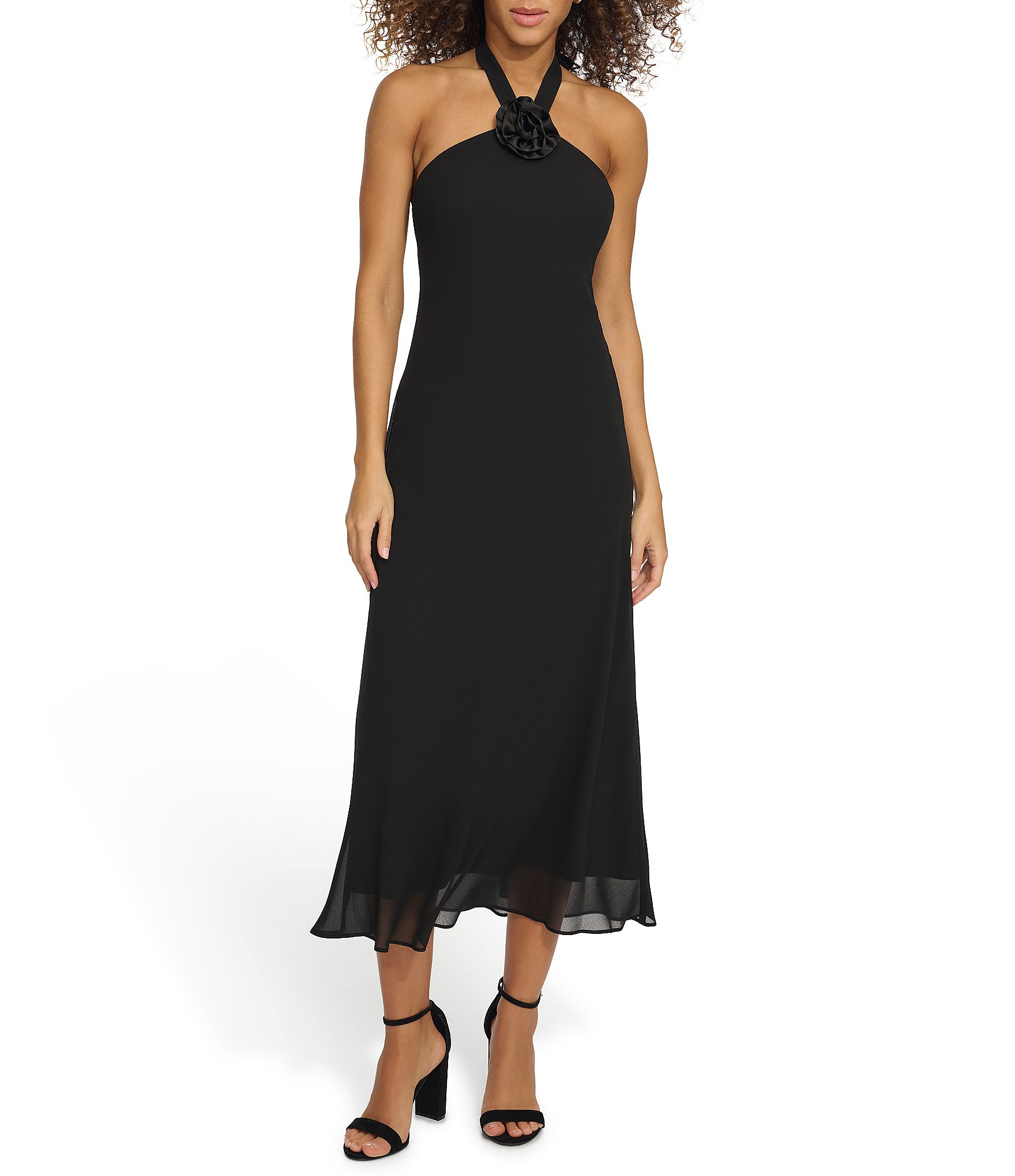 Siena Crepe Halter Neck Rosette Tie Back Sleeveless Midi Dress Dillards