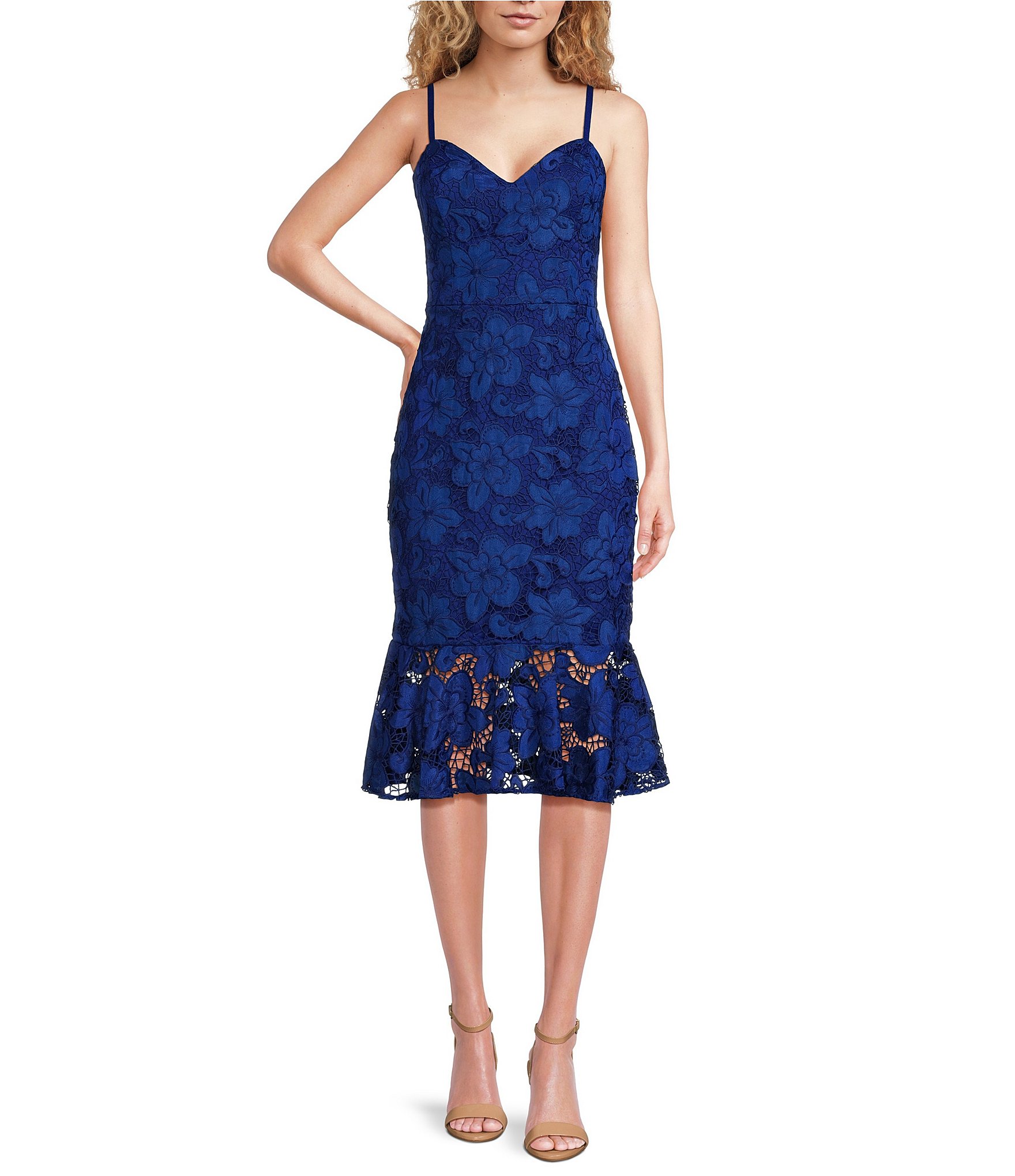 Siena Lace Sweetheart Neck Sleeveless Flounce Midi Dress Dillards