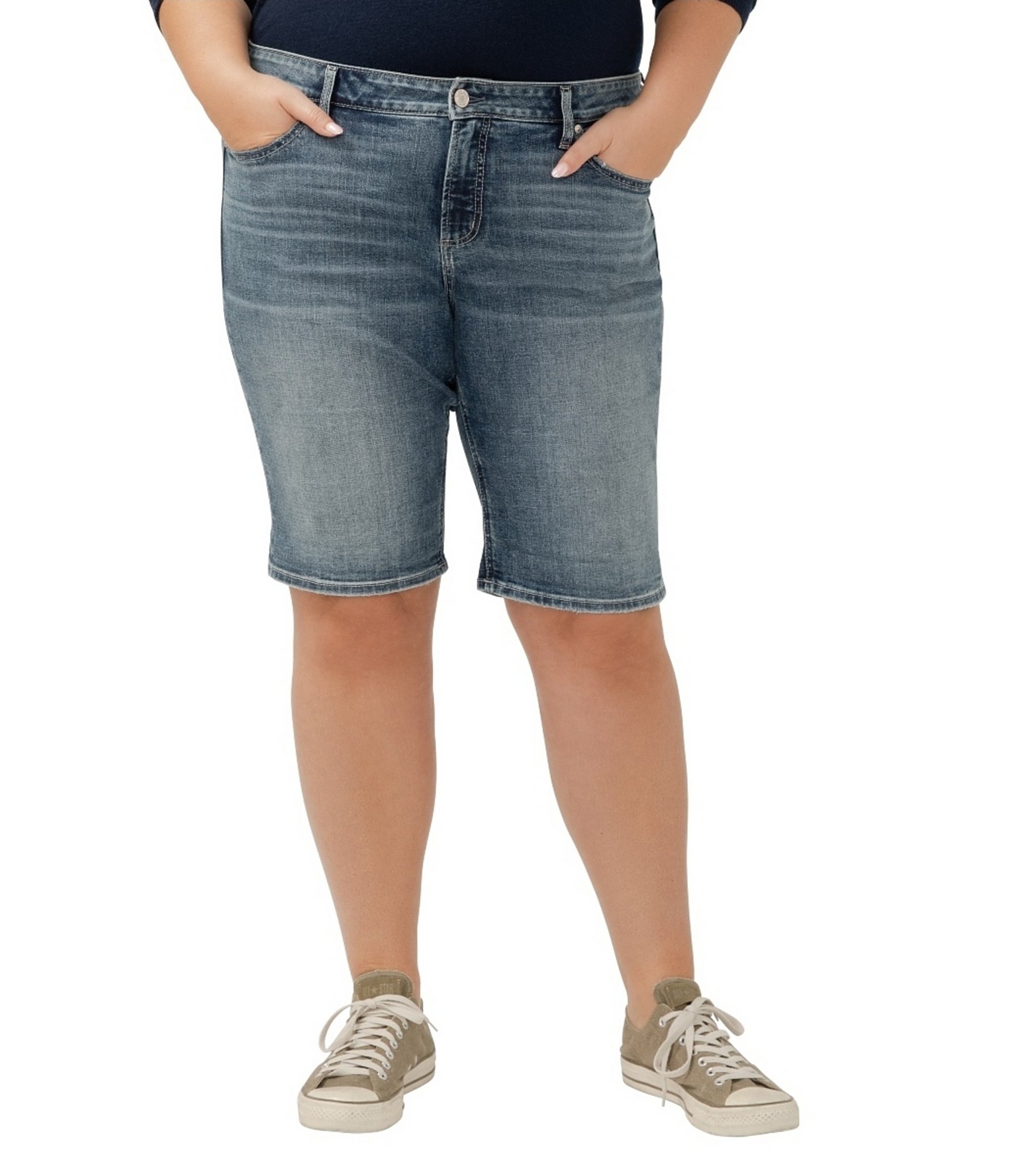 Silver Jeans Co. Plus Size Elyse Luxe Stretch Mid-Rise Bermuda Shorts ...