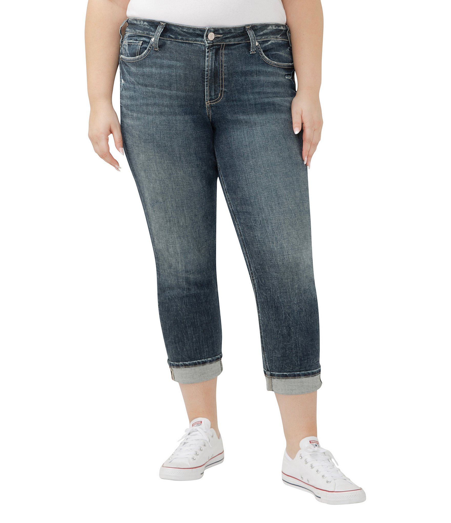 Silver Jeans Co. Plus Size Suki Straight Cuffed Cropped Jeans | Dillard's