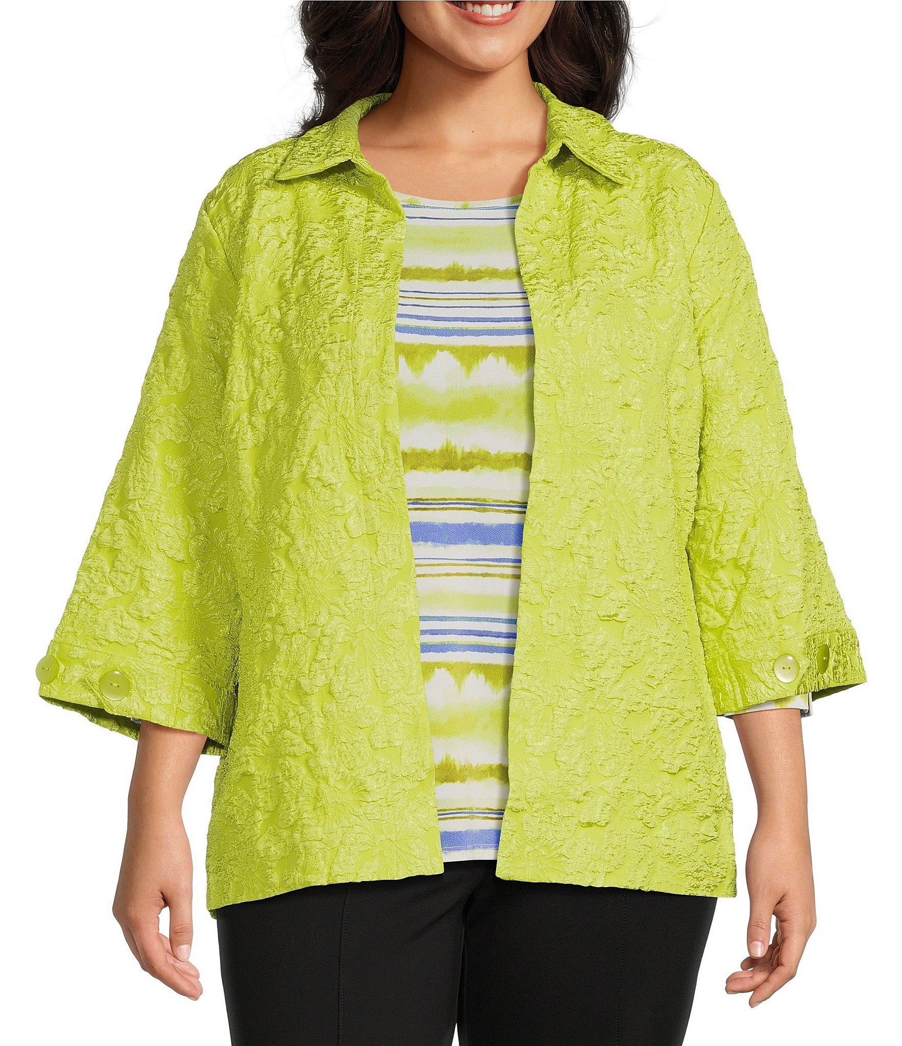 Slim Factor by Investments Plus Size 3/4 Sleeve Open Front Jacquard ...