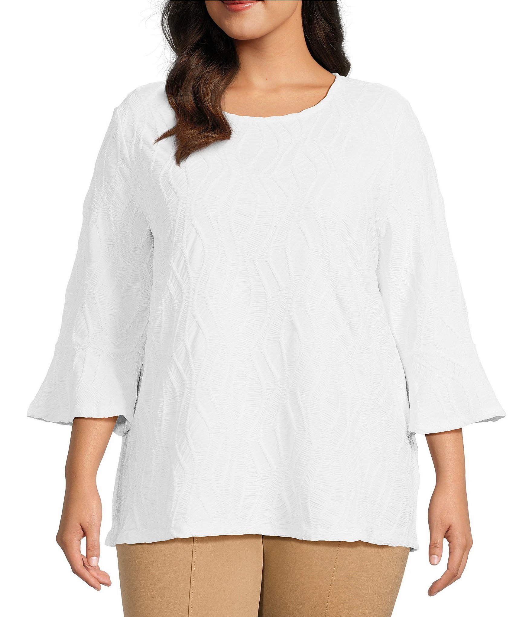 Slim Factor by Investments Plus Size 3/4 Sleeve Ruffle Cuff Top | Dillard's