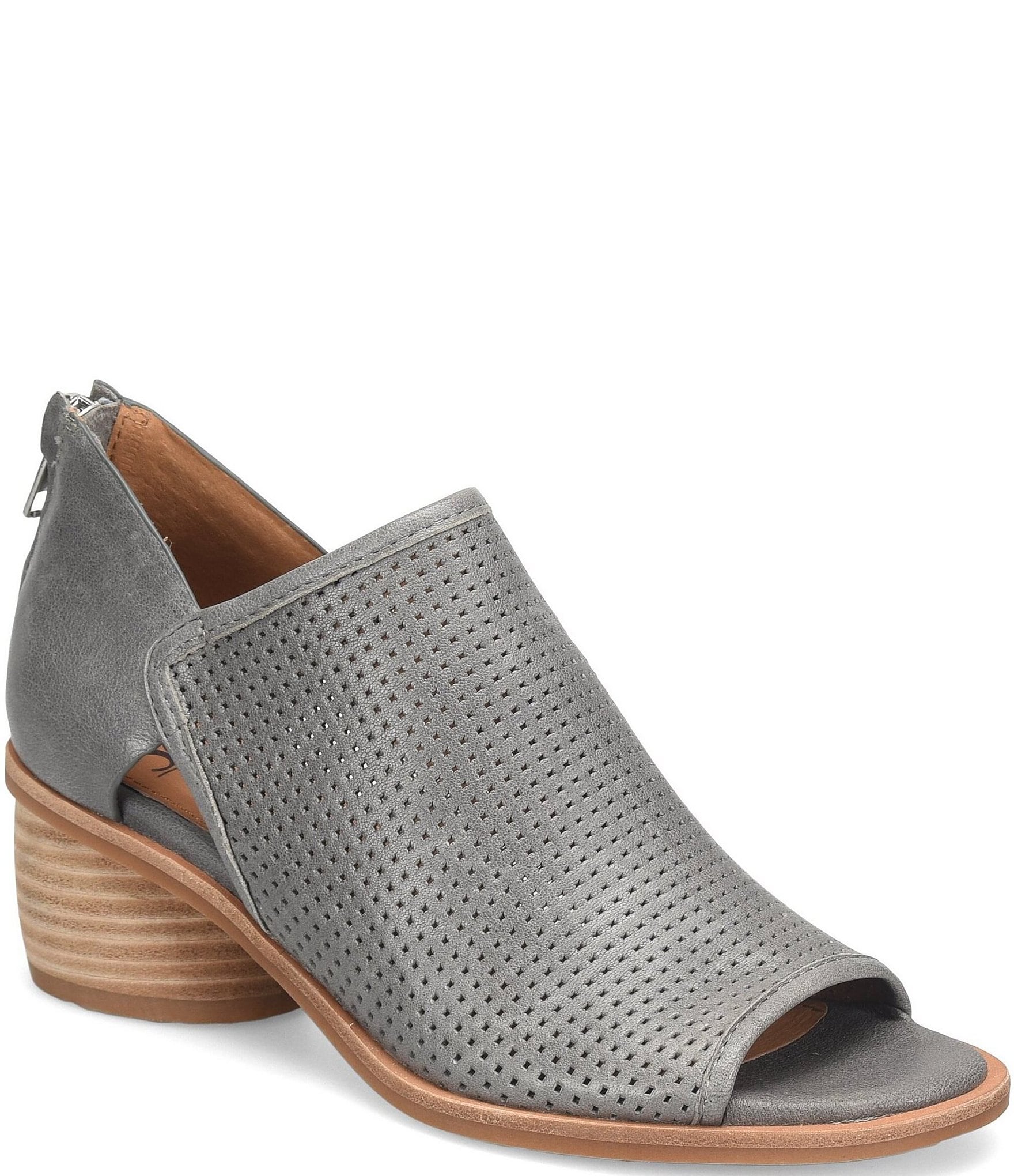 Sofft Carleigh Perforated Leather Stack Heel Peep Toe Shooties | Dillard's