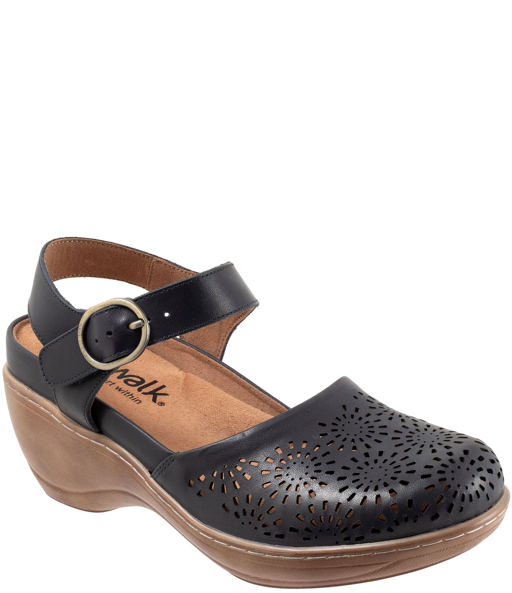 SoftWalk Mabelle Perforated Leather Ankle Strap Clogs | Dillard's