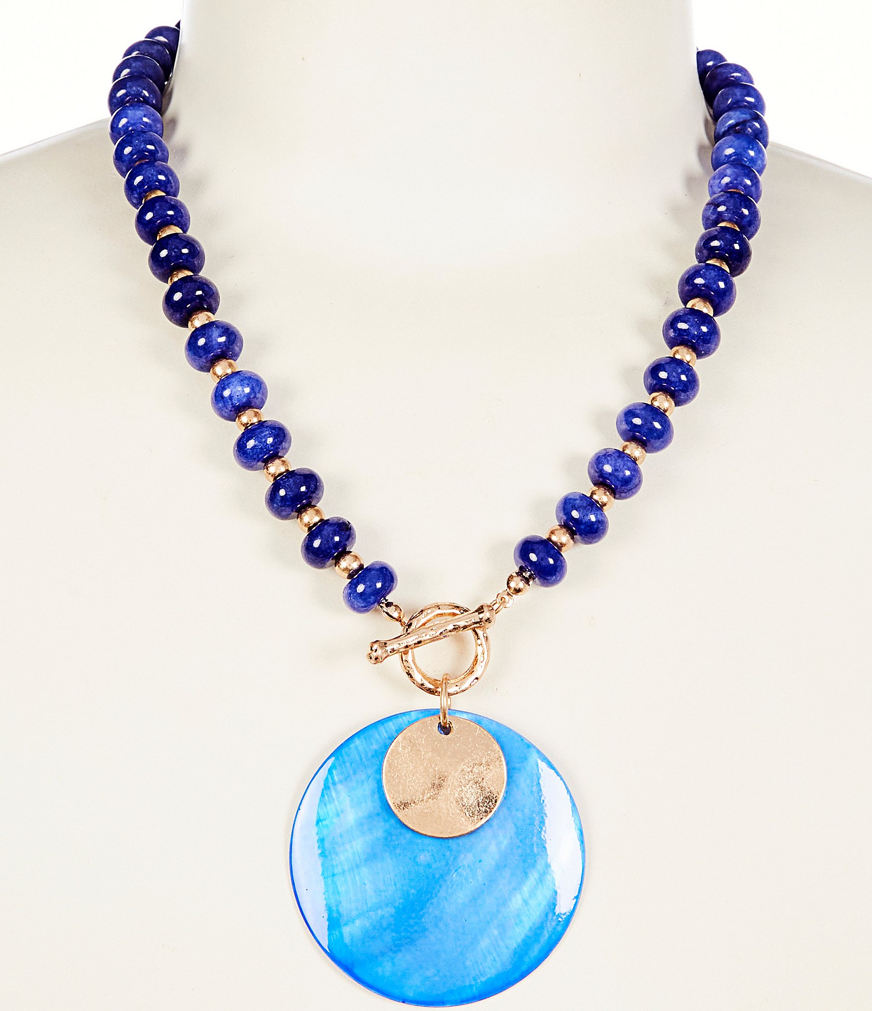 Southern Living Beaded Shell Disc Statement Short Pendant Necklace ...