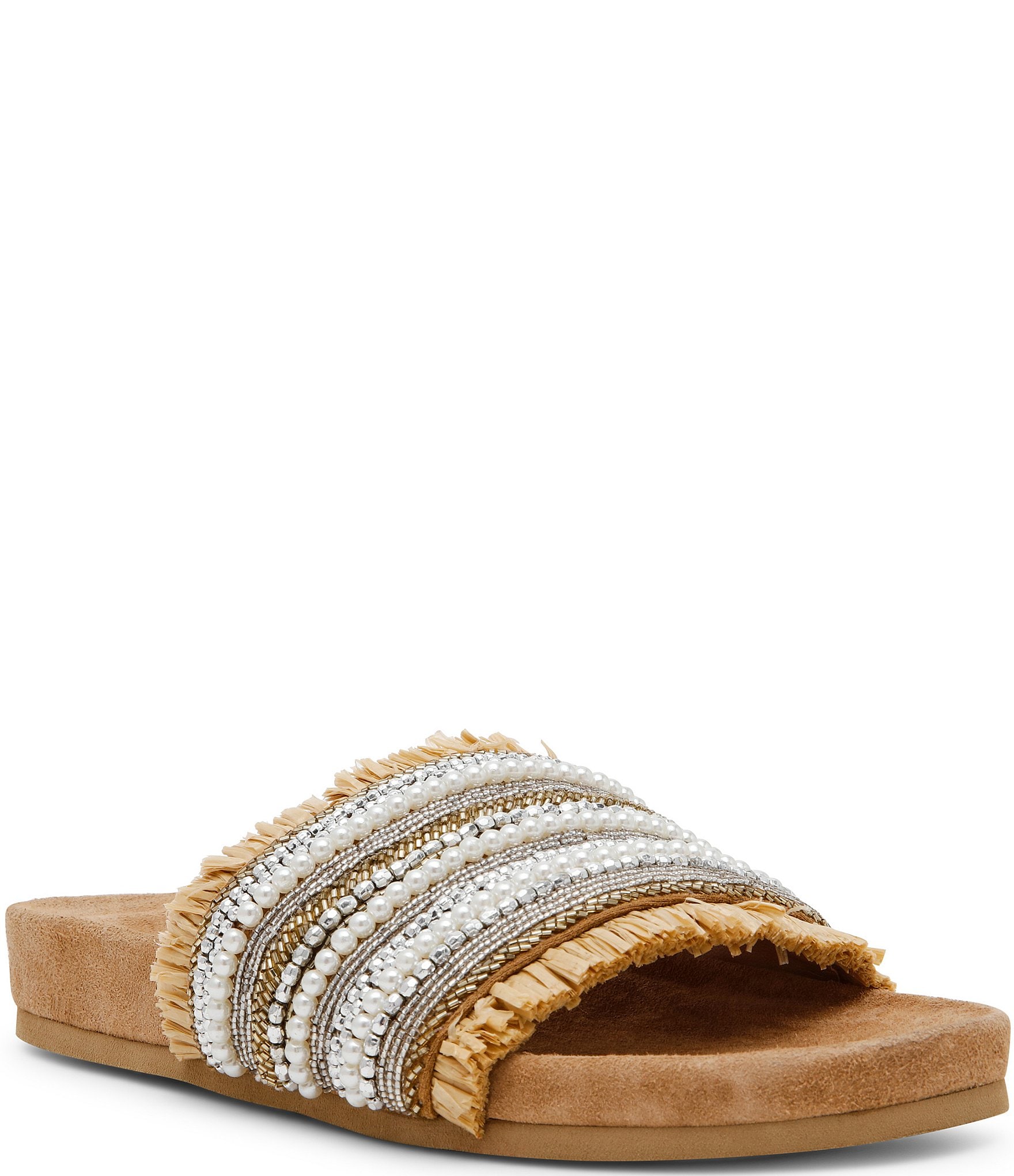 Steve Madden Seascape Raffia Pearl Beaded Slide Sandals | Dillard's