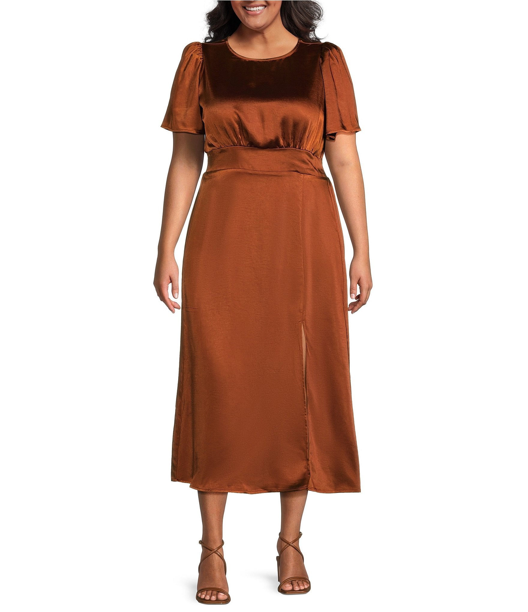 Sugarlips Plus Short Sleeve Satin Midi Dress Dillards