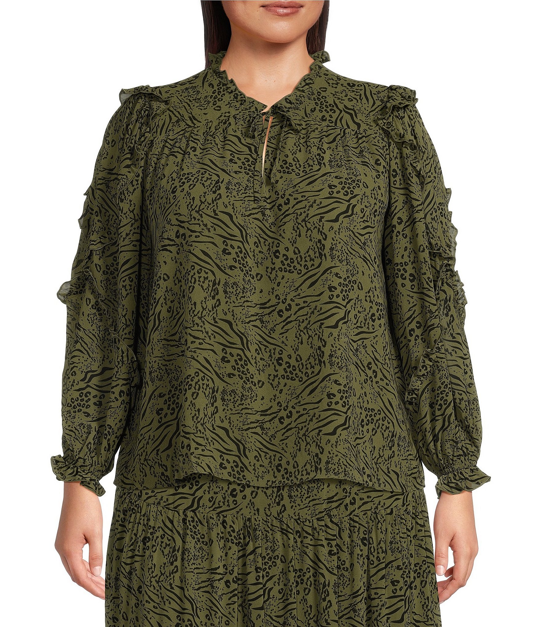 Sugarlips Plus Size Leopard Print Balloon Sleeve Coordinating Blouse ...