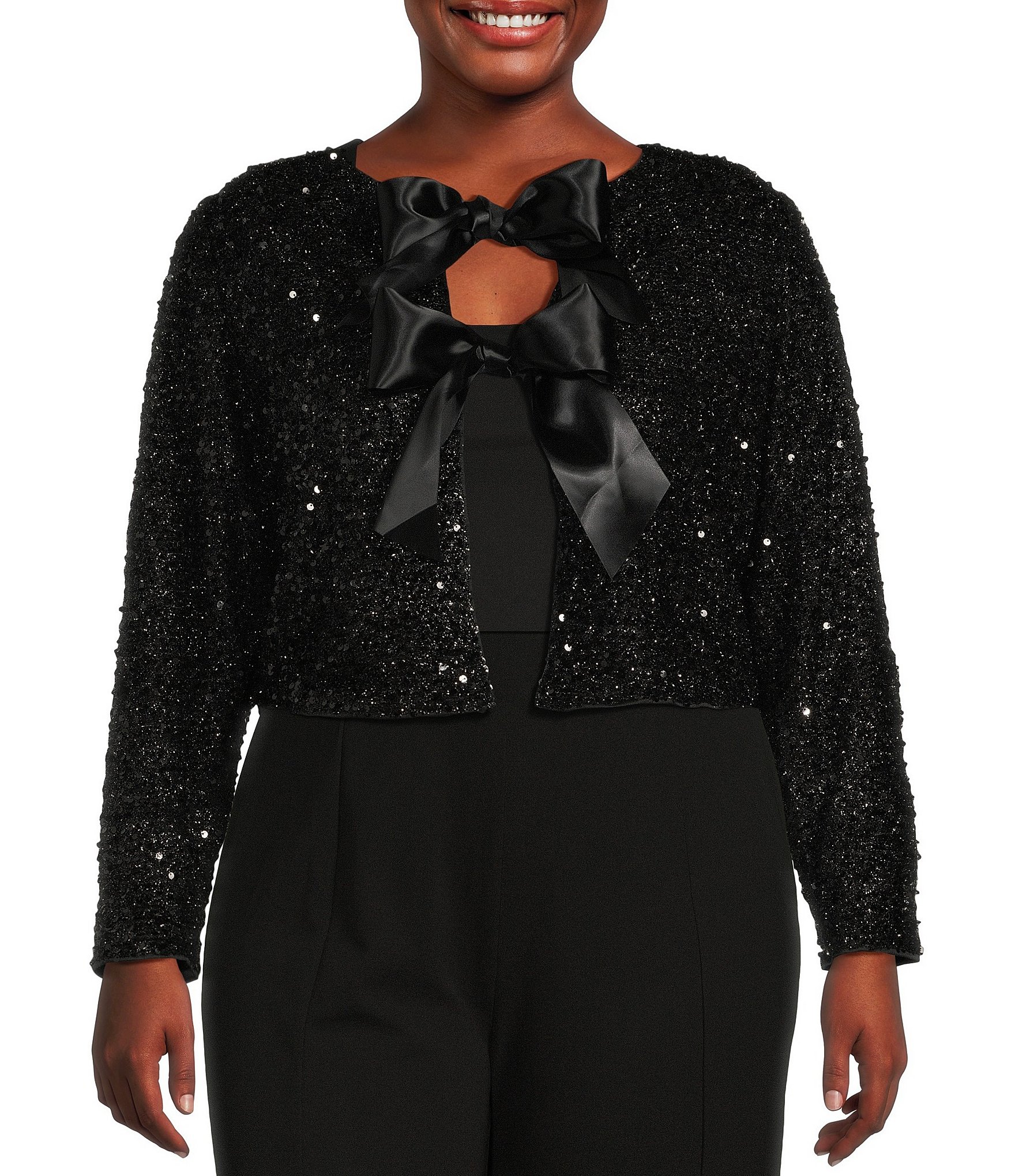 Sugarlips Plus Size Sequin Embellished Tie-Front Cropped Jacket | Dillard's