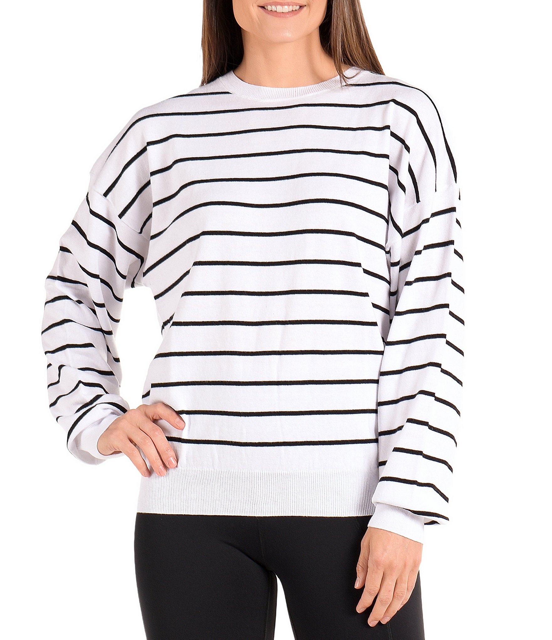 Swingdish Reagan Stripe Print Cotton Crew Neck Long Sleeve Sweater