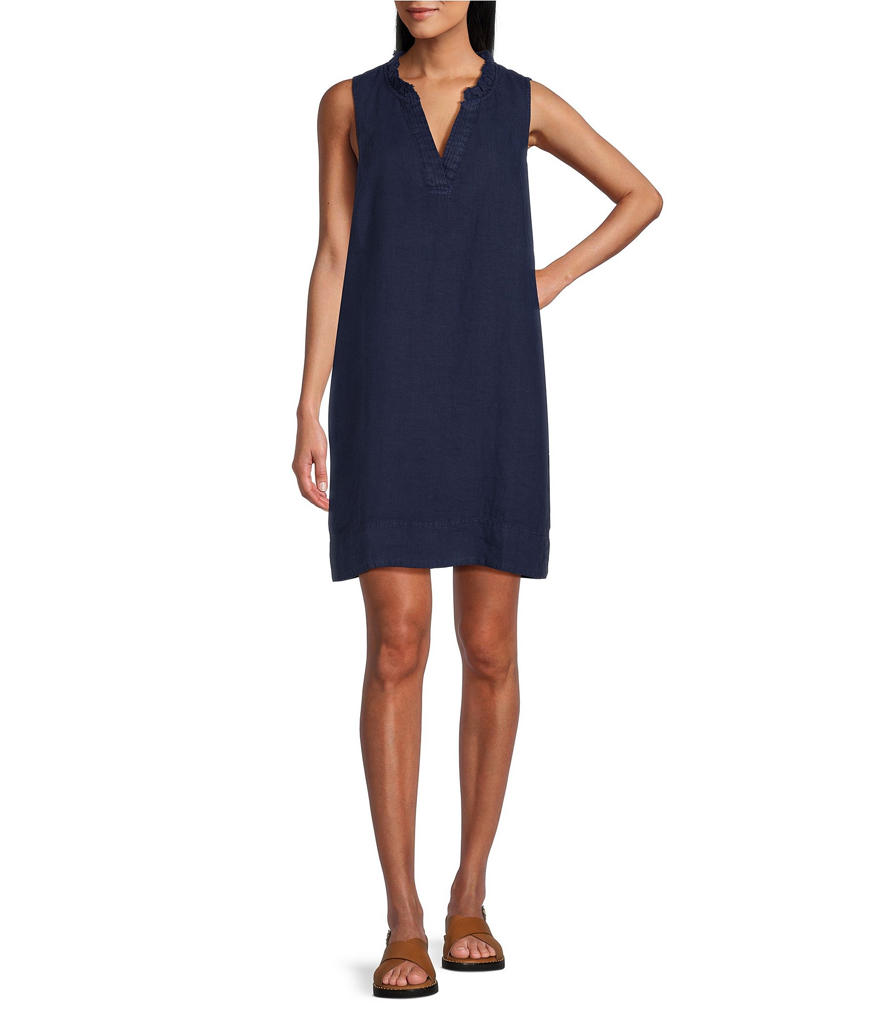 Tommy Bahama Ruffle Split V-Neck Sleeveless Side Pocket Dress | Dillard's