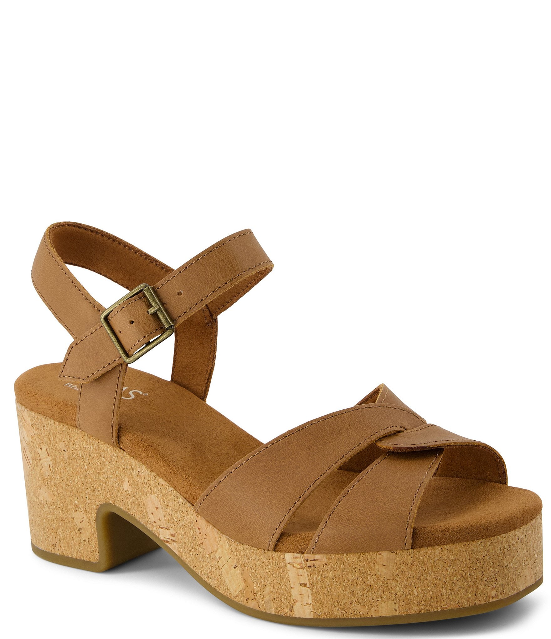 TOMS Isla Leather Cork Platform Block Heel Sandals | Dillard's