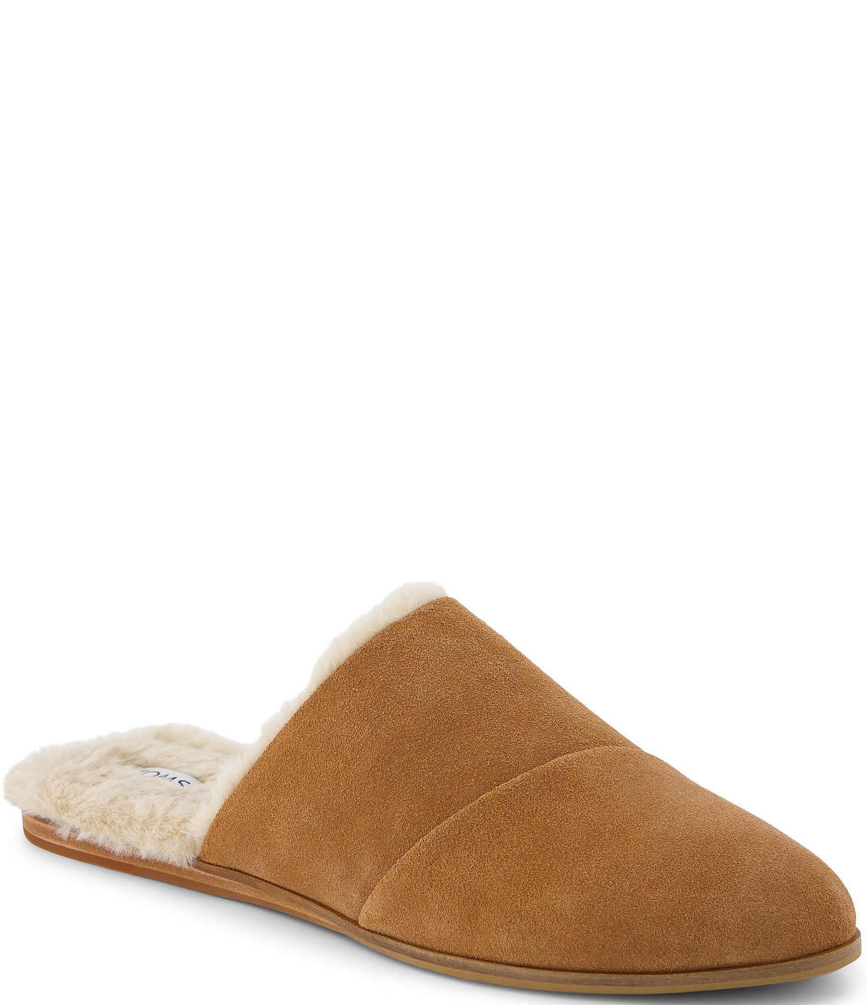 TOMS Jade Suede Faux Fur Lined Mini Wedge Mule Slippers | Dillard's
