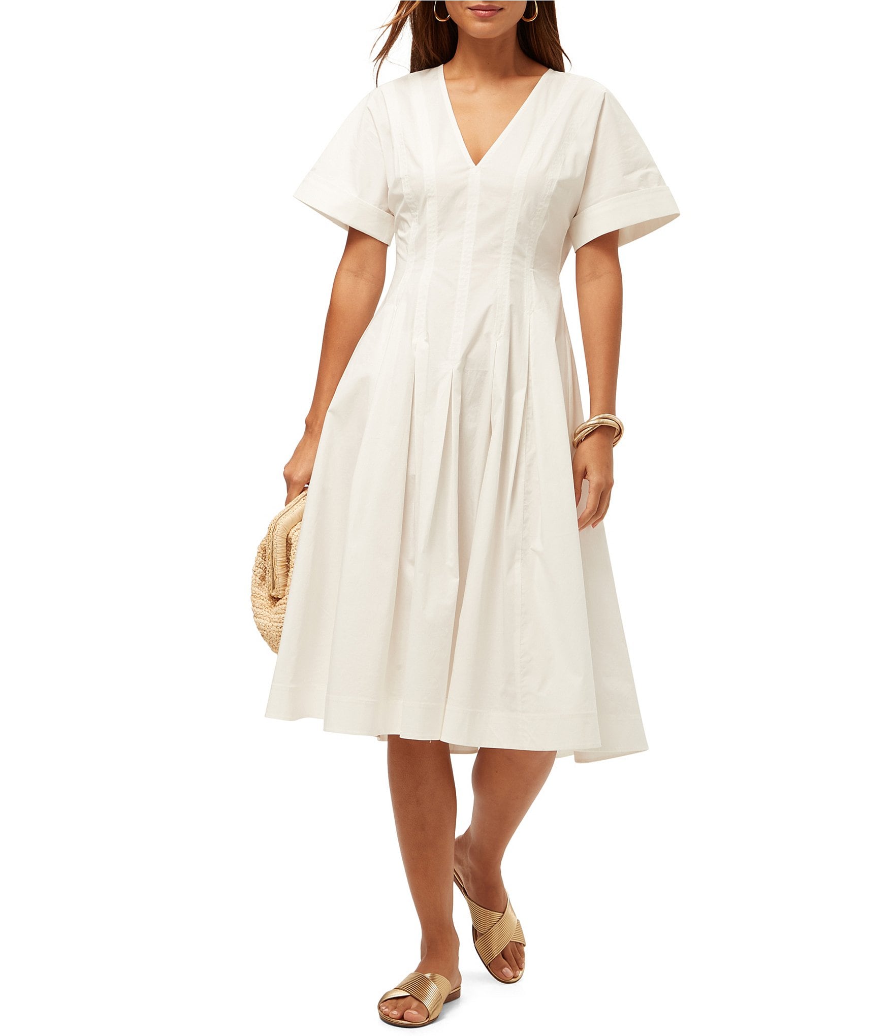 Trina Turk Ashe Poplin V-Neck Short Sleeve Fit-And-Flare Trina Turk Ashe Poplin V-Neck Short Sleeve Fit-And-Flare