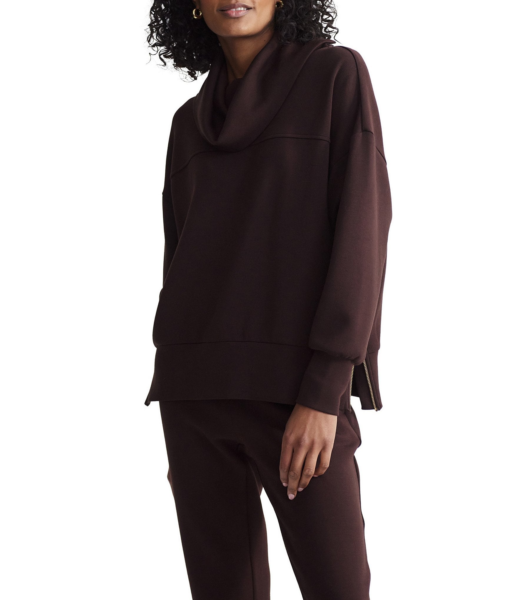 Varley Priya DoubleSoft® Mock Cowl Neck Long Sleeve Longline Sweatshirt ...