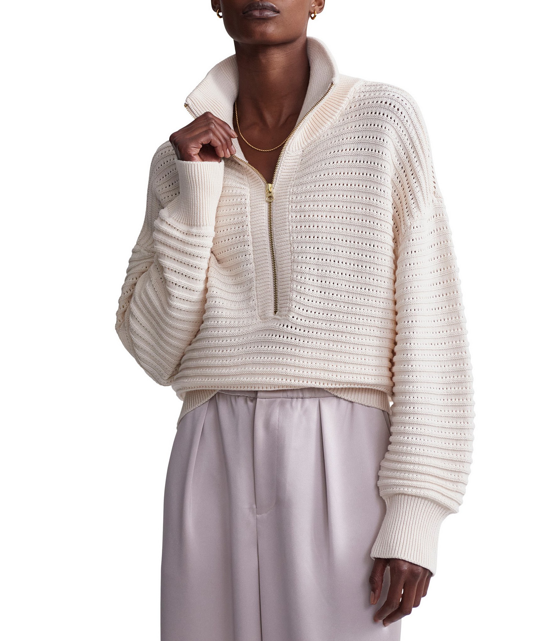 Varley Tara Pointelle Polo Collar Long Sleeve Half Zip Pullover | Dillard's