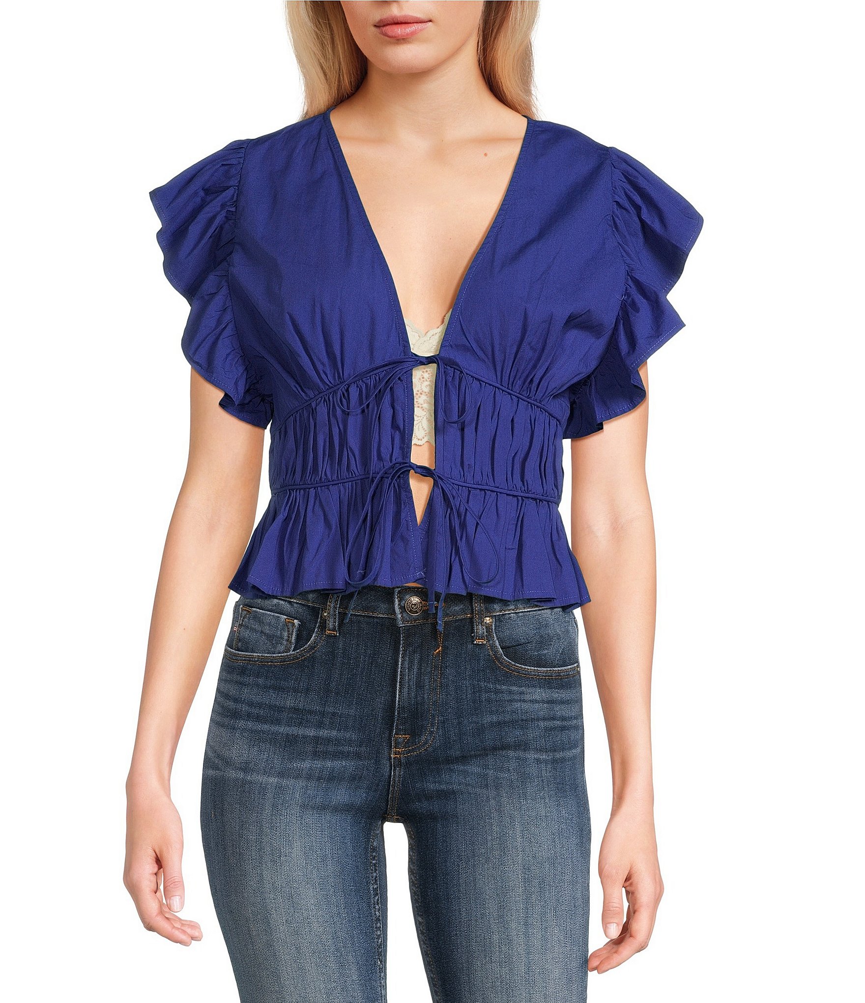 Vigoss Ruff Shoulder Peasant Top | Dillard's