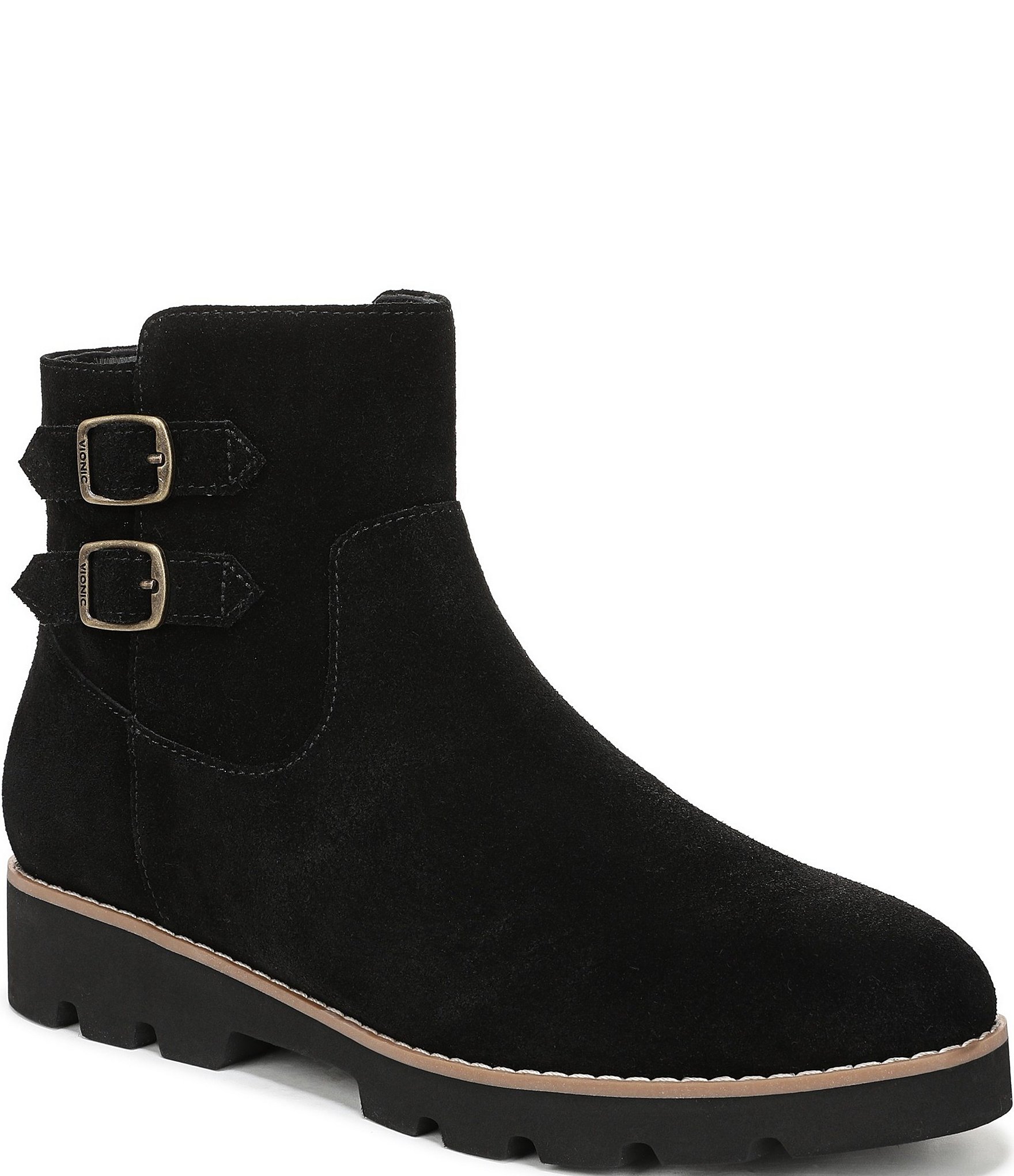 Vionic Carissa Suede Buckle Hardware Lugged Booties | Dillard's